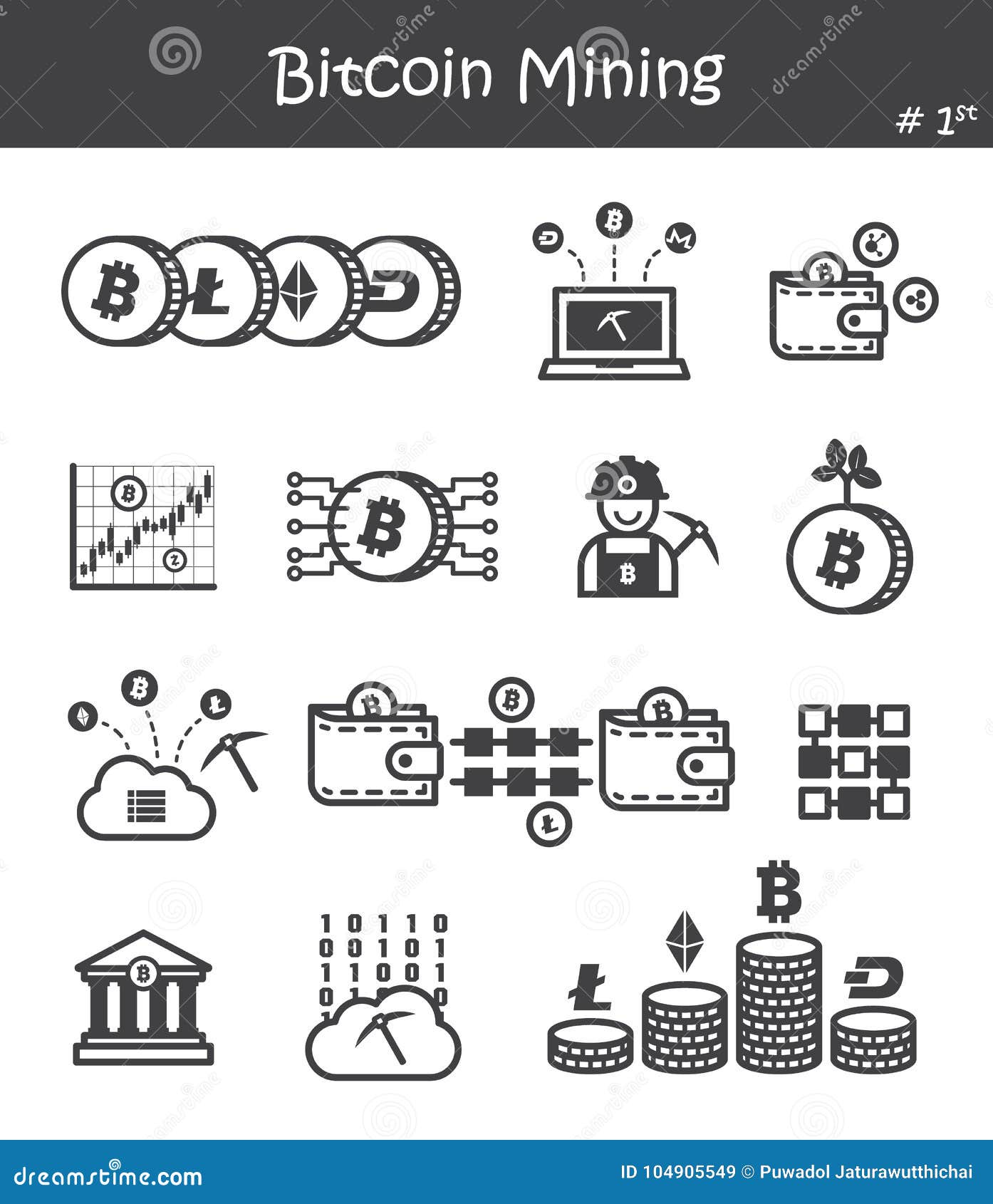 Bitcoin mining icon set 1 editorial stock image. Illustration of ...