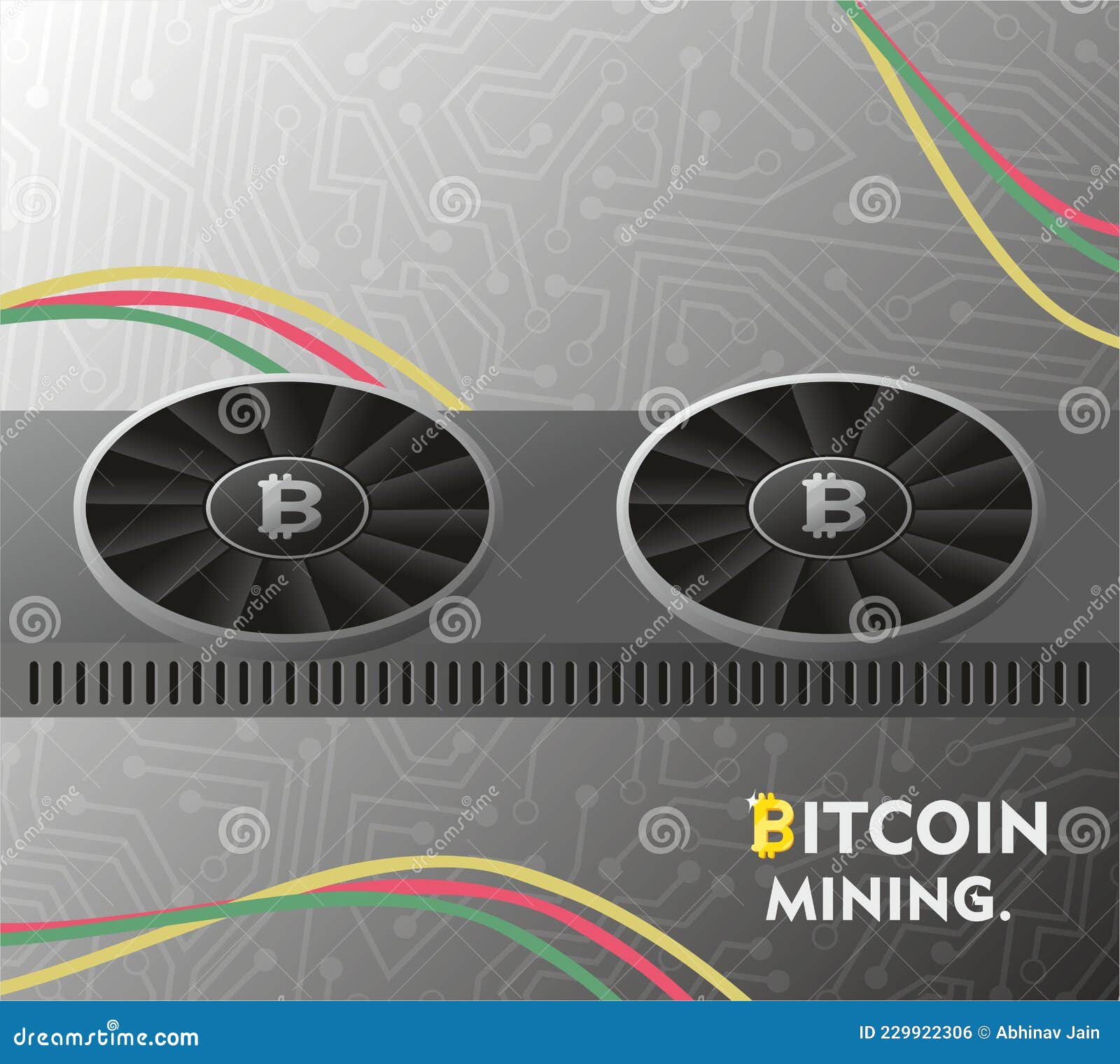Bitcoin Mining Poster. Mining on Graphics Card Vector Illustration ...