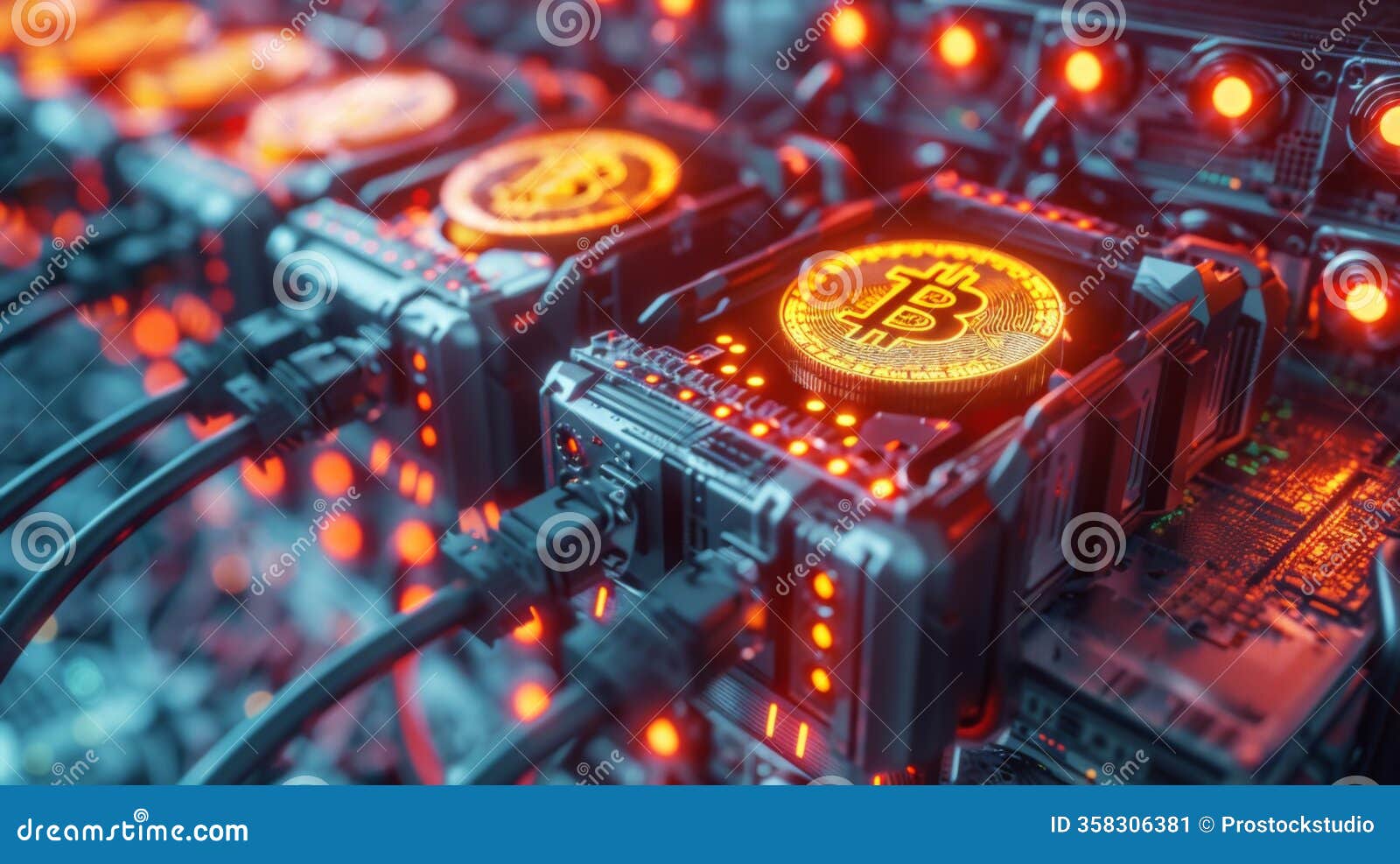 Bitcoin Mining Rig with Glowing Components Operating in a High Tech ...