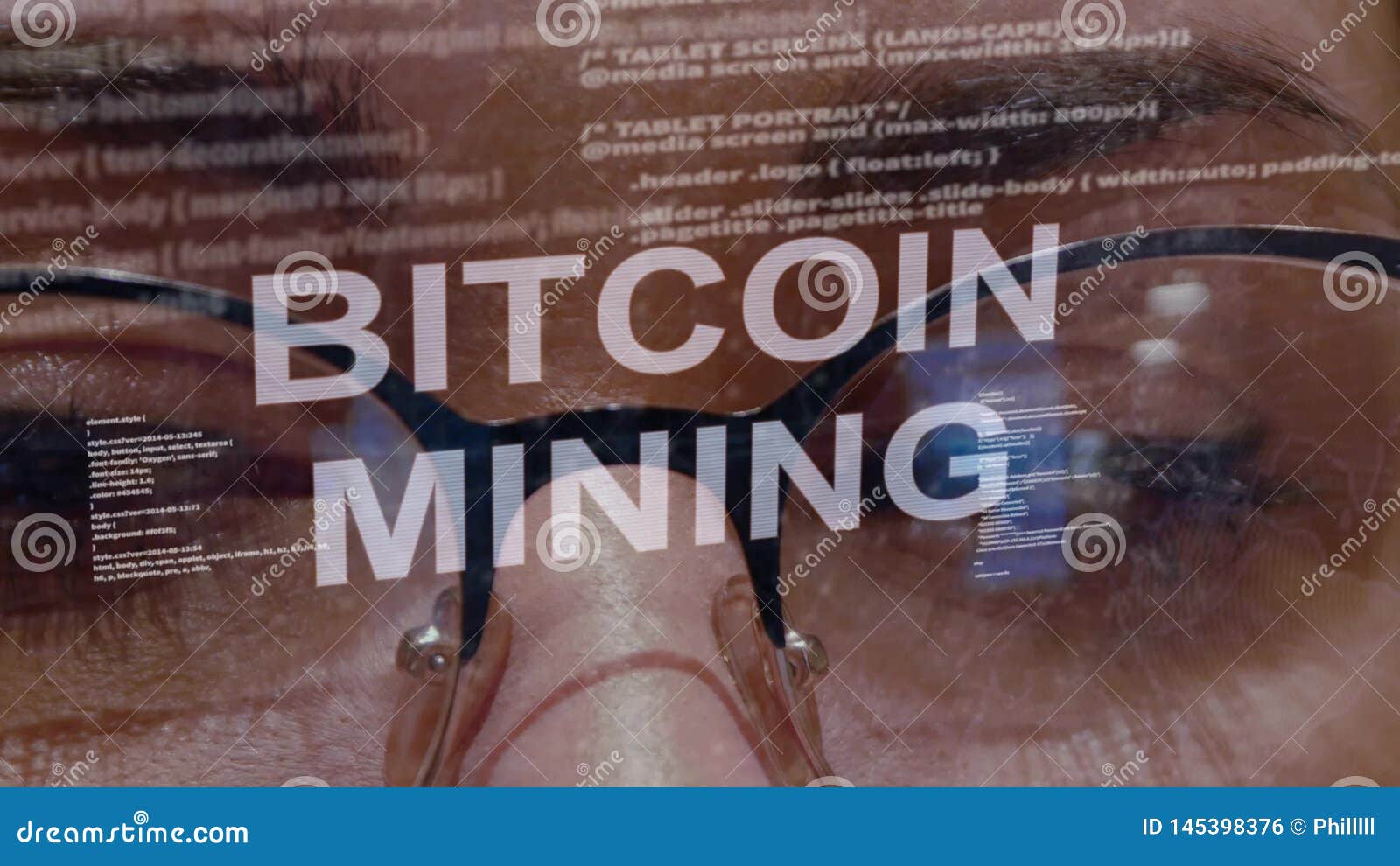 Bitcoin Mining Text on Background of Female Developer Stock Footage ...