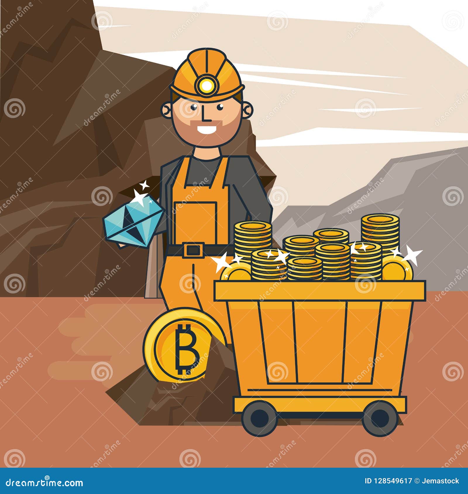 Bitcoin mining cartoons stock vector. Illustration of exchange - 128549617