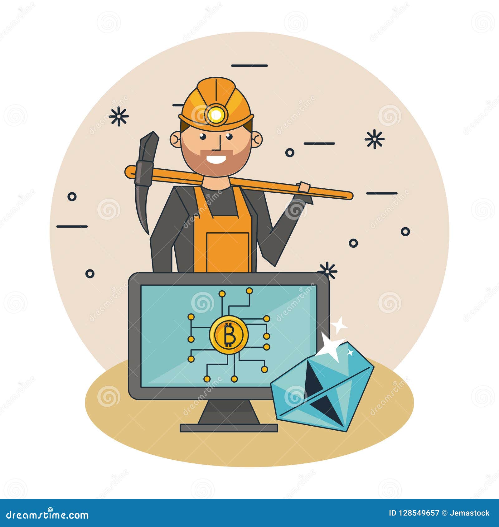 Bitcoin mining cartoons stock vector. Illustration of data - 128549657