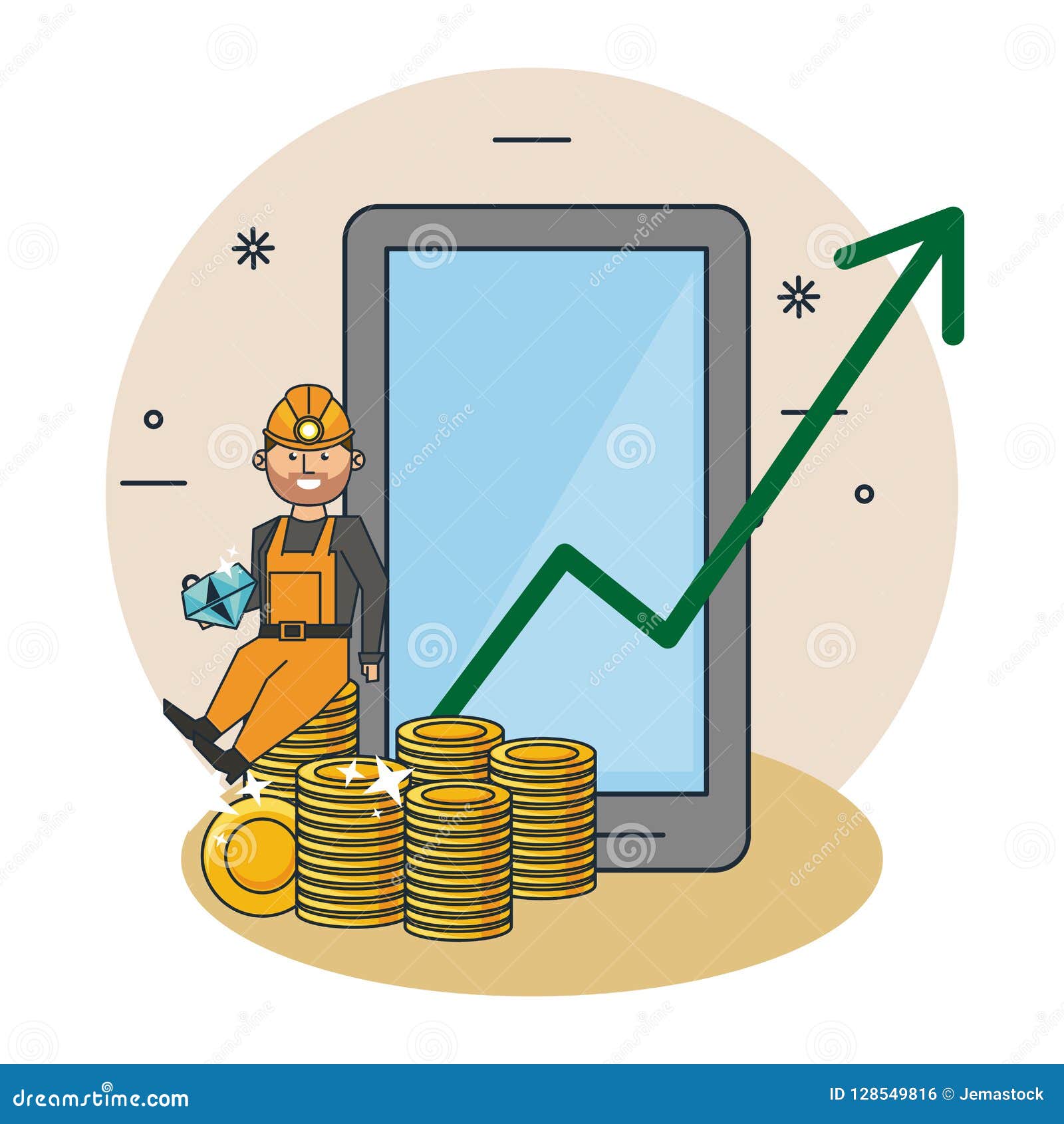 Bitcoin mining cartoons stock vector. Illustration of concept - 128549816