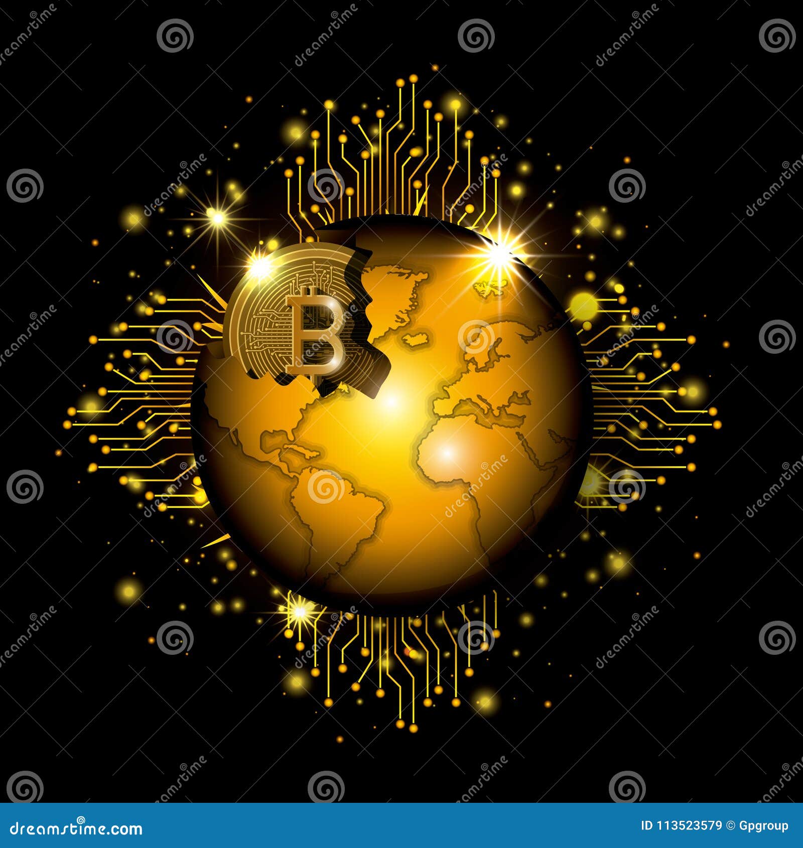 Bitcoin Mining in the World Planet Stock Vector - Illustration of ...