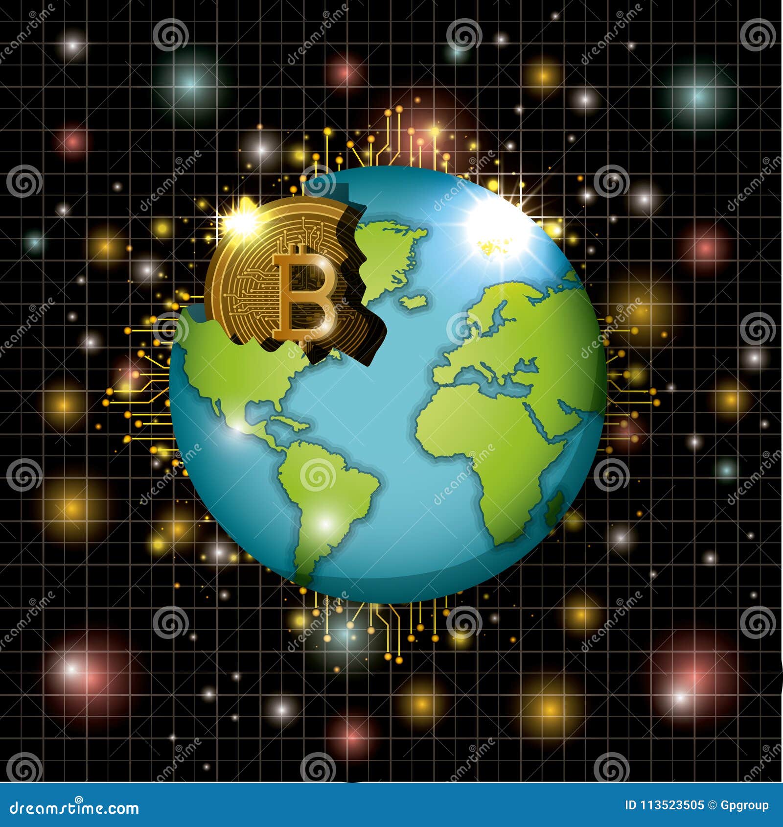 Bitcoin Mining in the World Planet Stock Vector - Illustration of maps ...