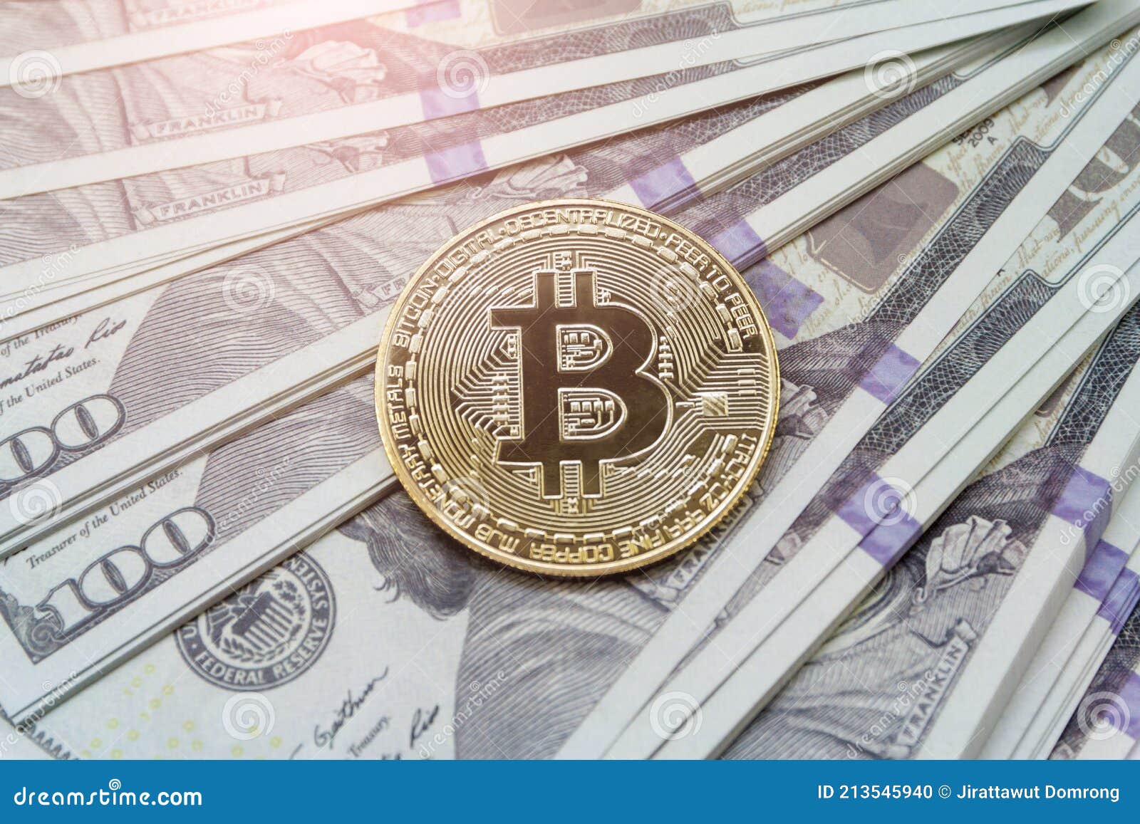 Bitcoin on the Mock Up Cash. Cryptocurrency Digital Money Concept Stock ...