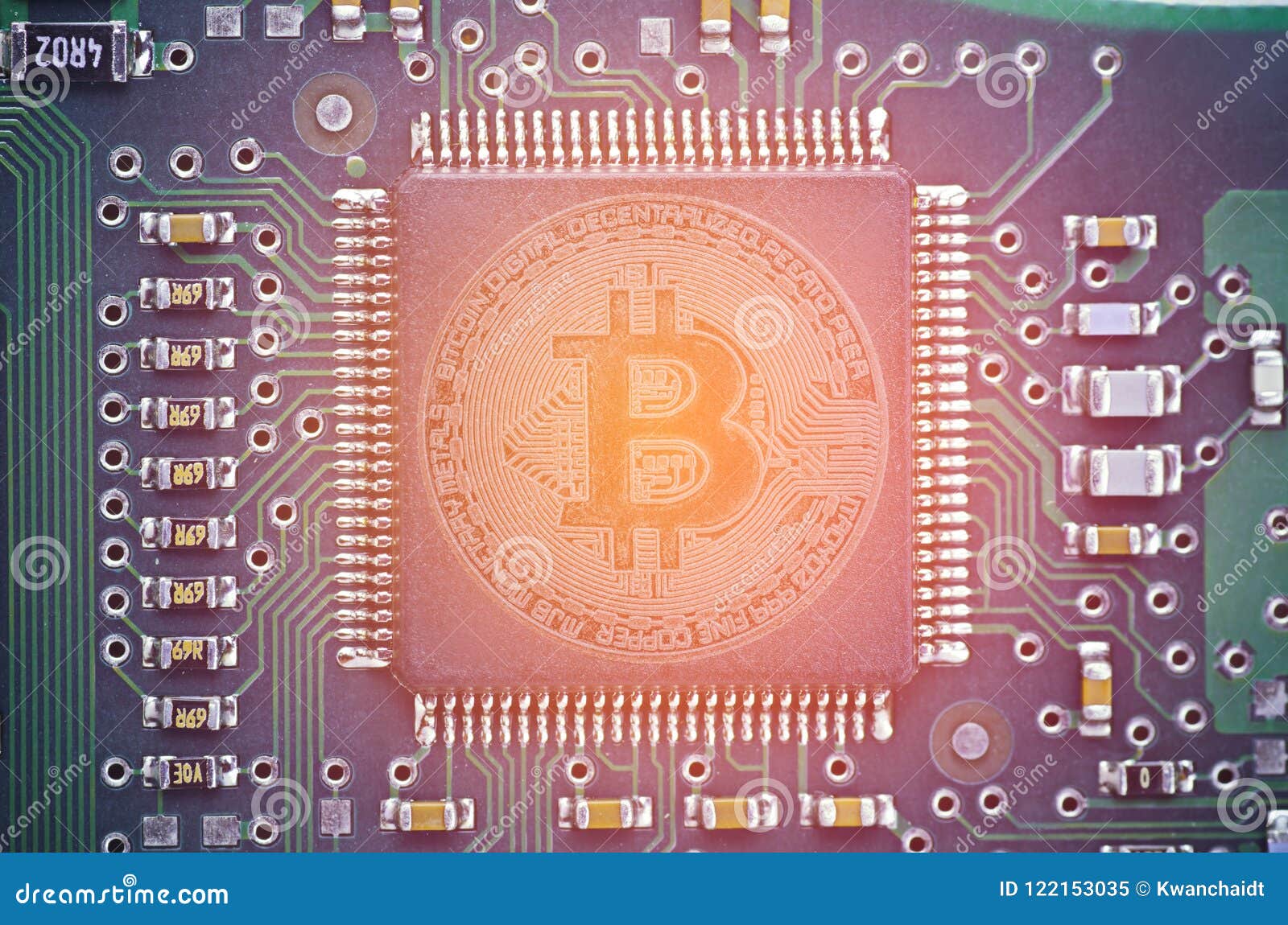 Bitcoin in Modern Circuit Board , Business Technology Concept Stock ...