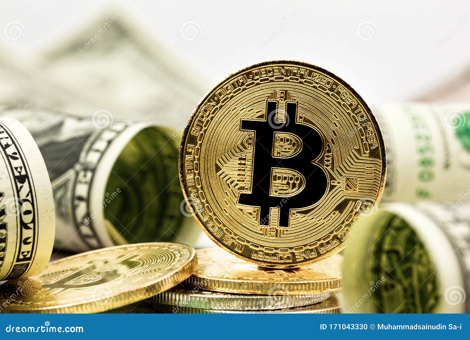Bitcoin with money stock photo. Image of connection - 171043330