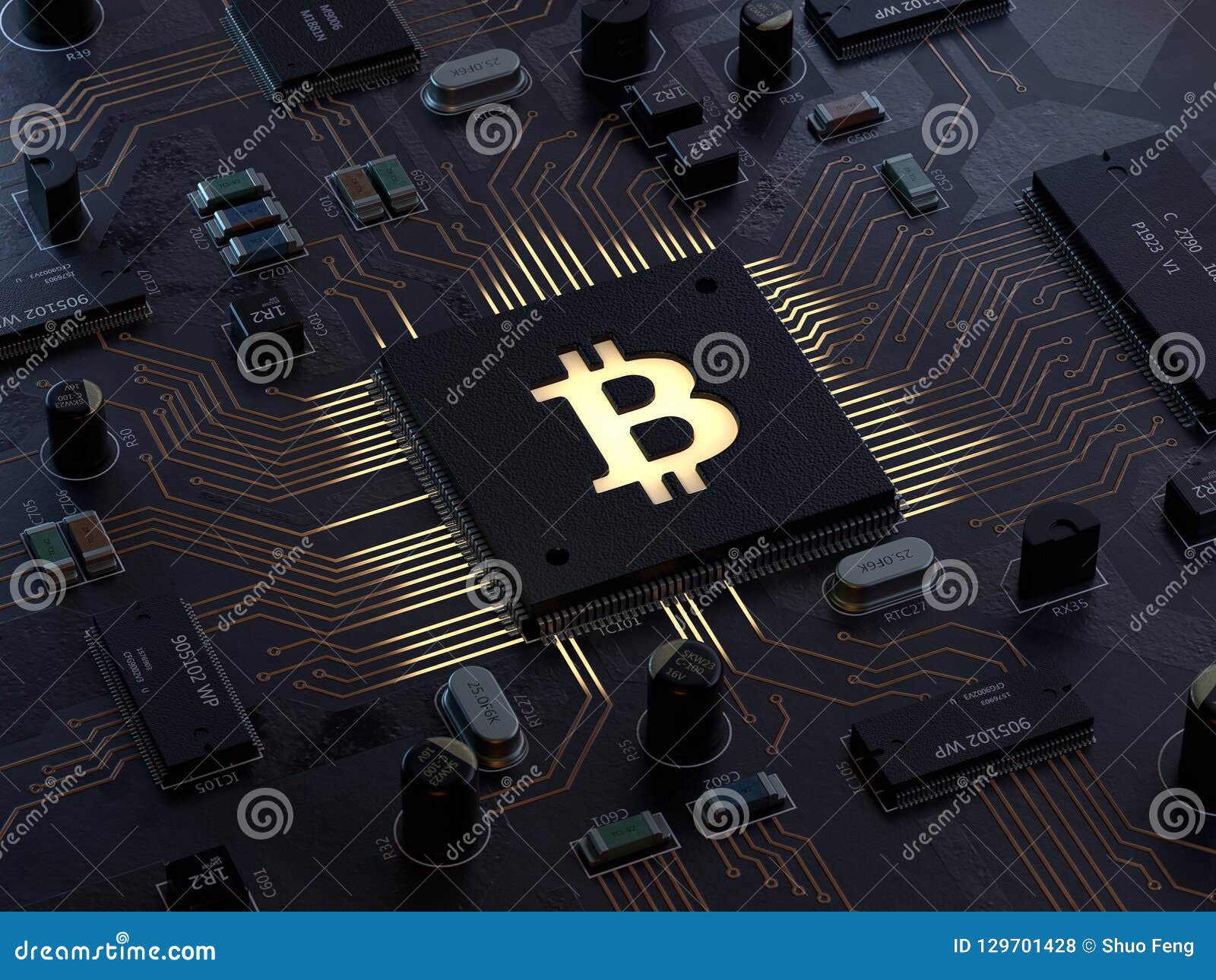 Bitcoin on motherboard stock illustration. Illustration of chipset ...