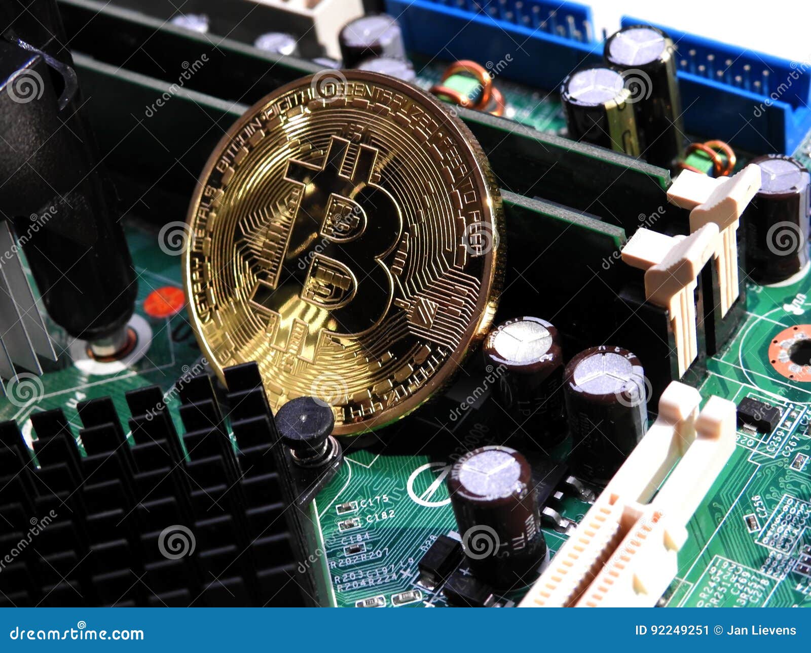 Bitcoin on motherboard stock image. Image of electronic - 92249251