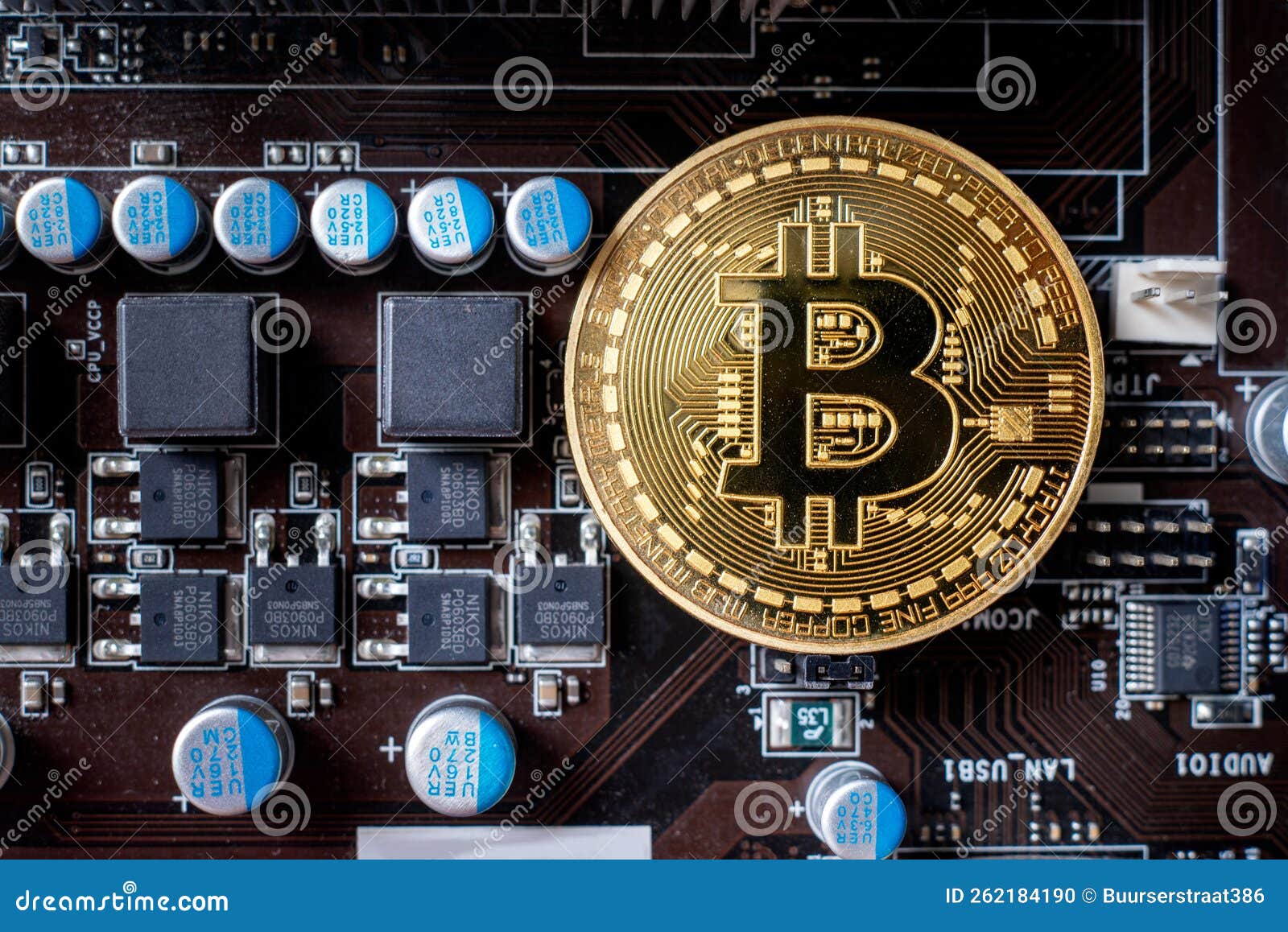 Bitcoin in motherboard stock photo. Image of cryptocurrency - 262184190