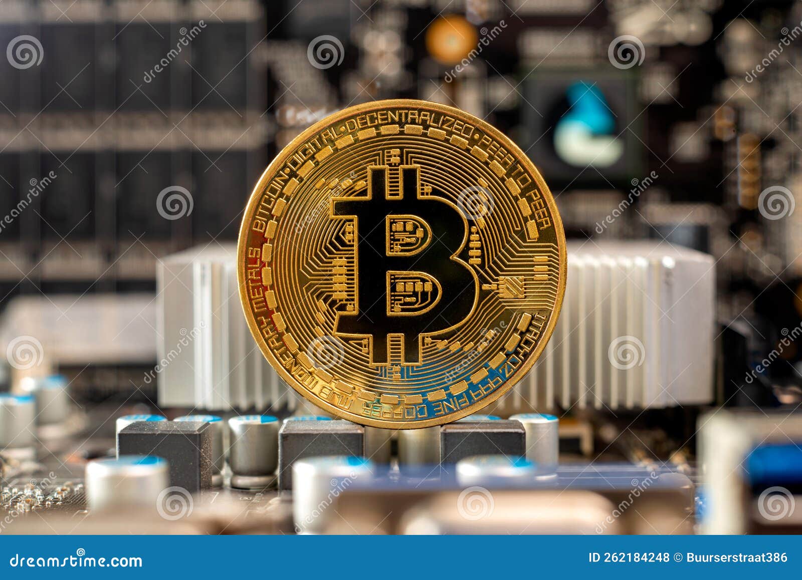Bitcoin on motherboard stock photo. Image of commerce - 262184248