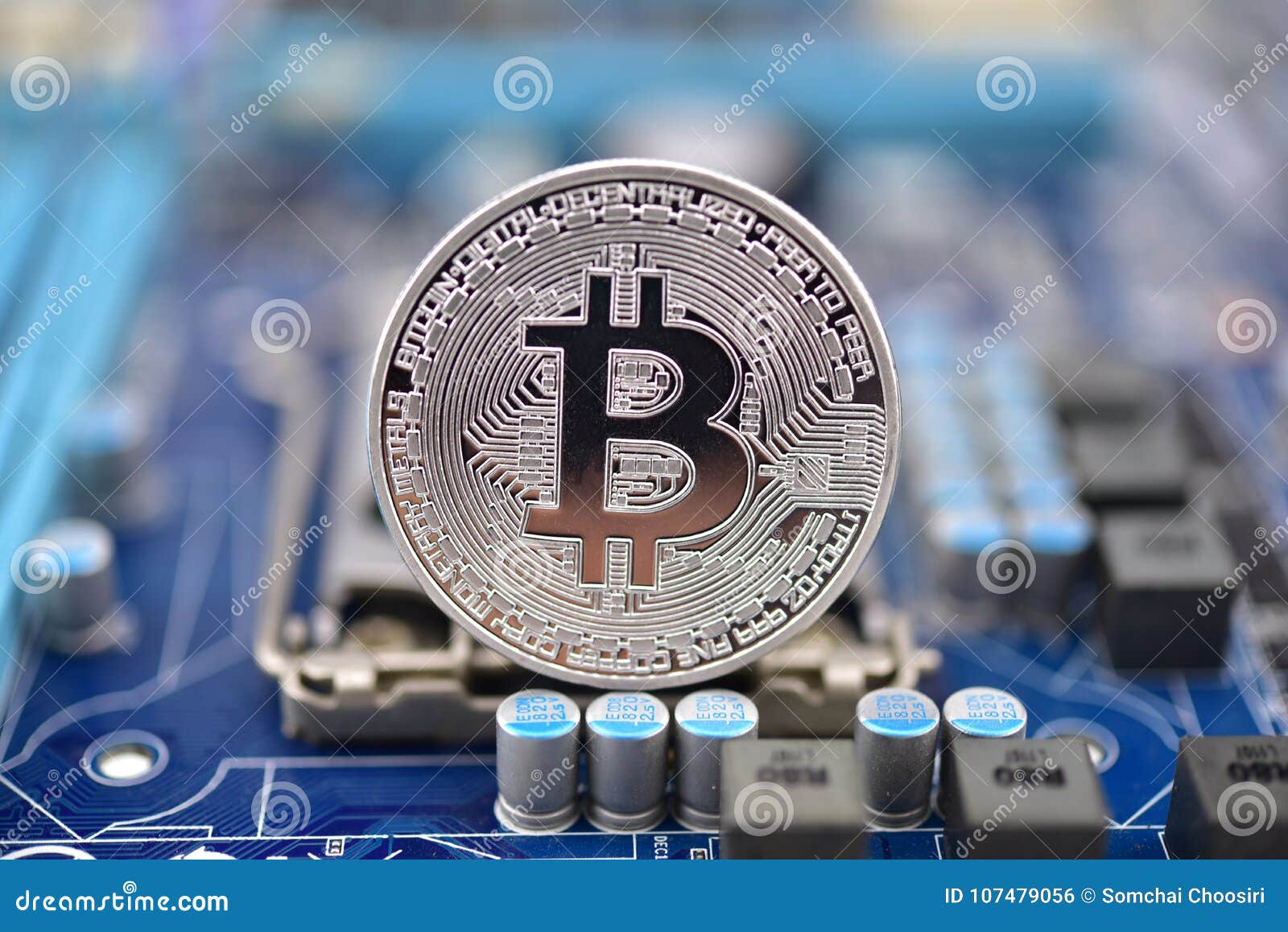 Bitcoin on motherboard stock photo. Image of economy - 107479056