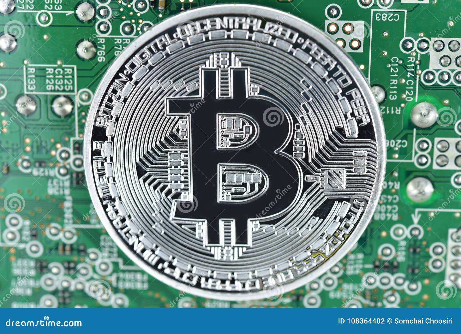 Bitcoin on motherboard stock photo. Image of colored - 108364402
