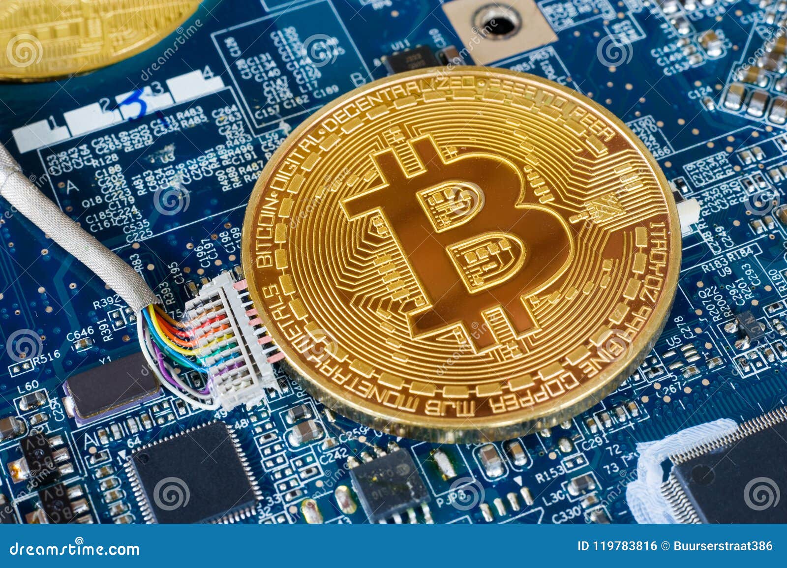Bitcoin in motherboard stock photo. Image of icon, bank - 119783816