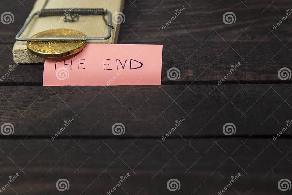 Bitcoin in Mouse Trap and the Word: the END. Stock Image - Image of ...