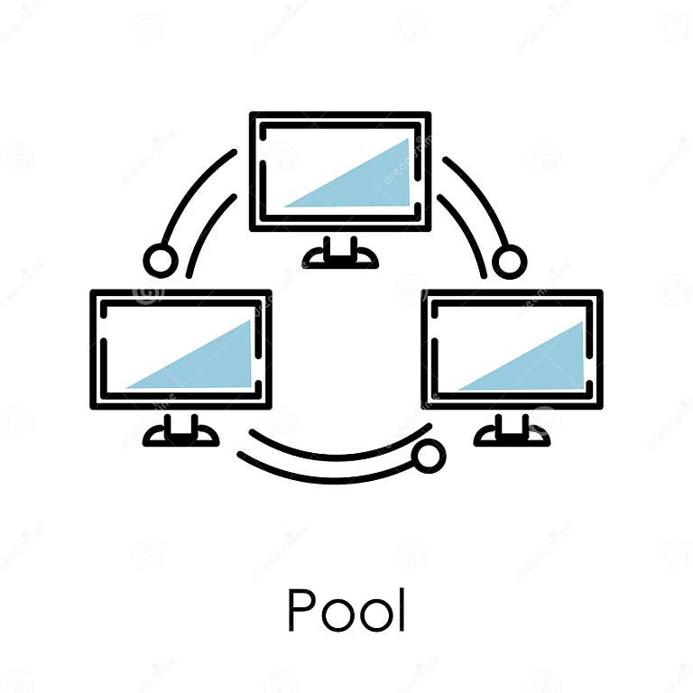 Online Mining, Bitcoin Network Connection or Pool Isolated Icon Stock ...