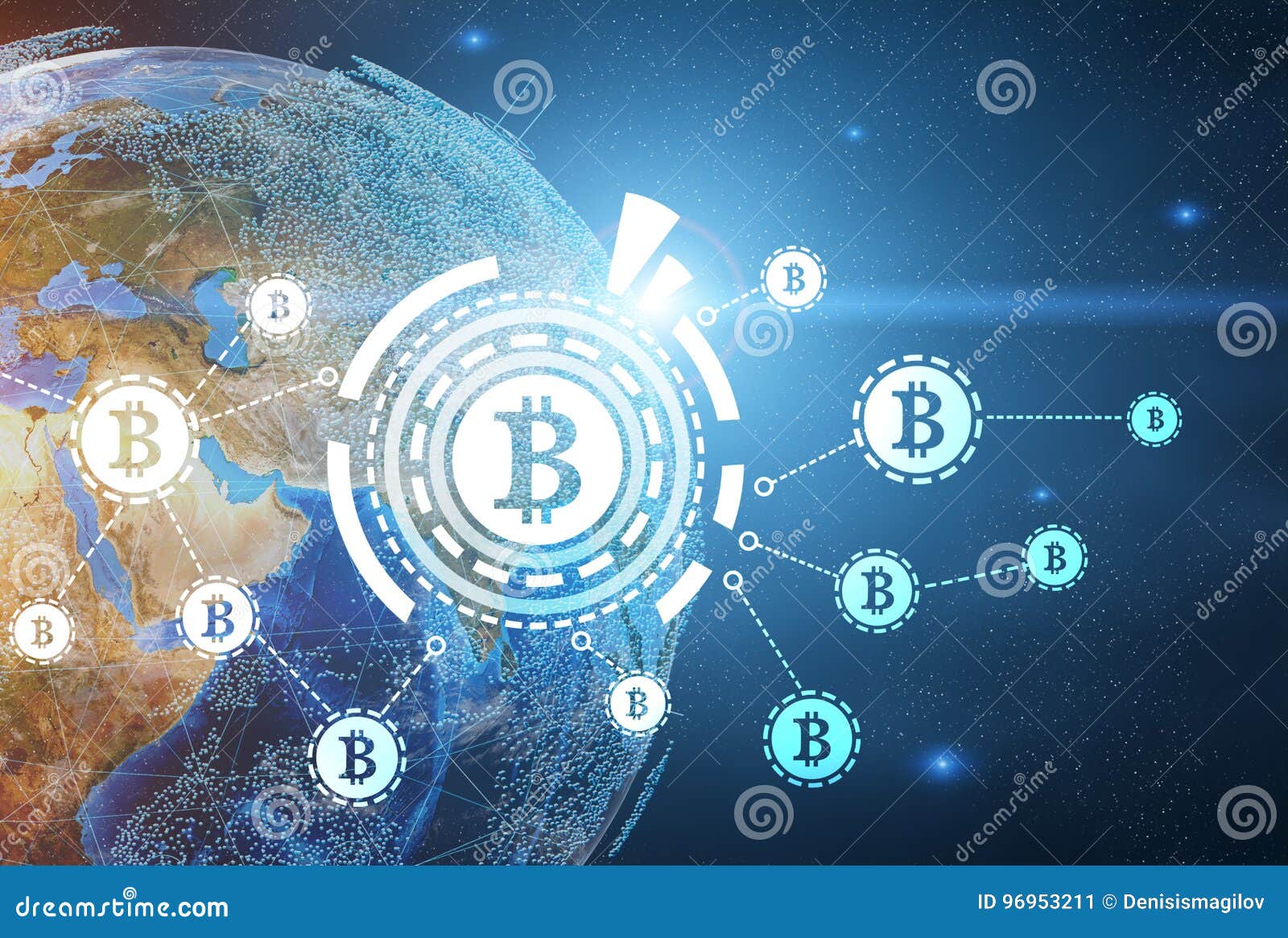 Bitcoin Network, Earth, Glowing Stock Illustration - Illustration of ...