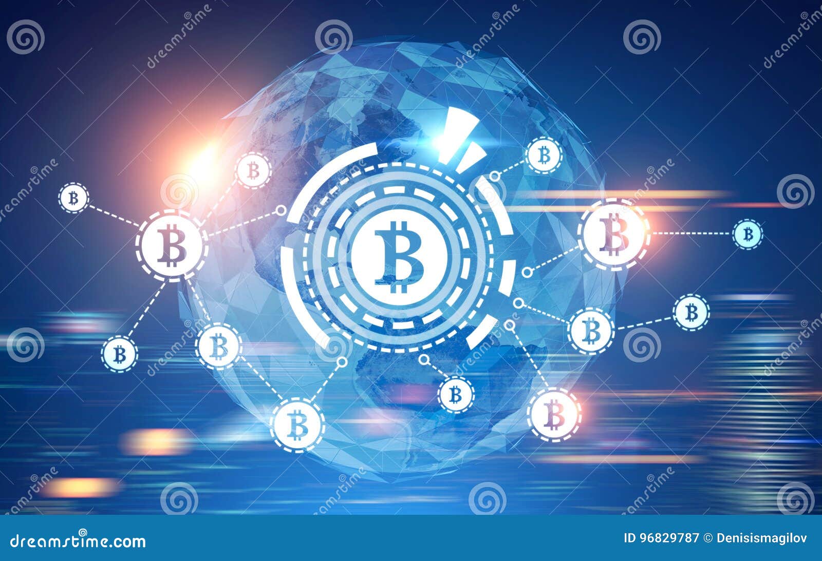 Bitcoin Network, HUD, World Map, Blurred Blue Stock Illustration ...