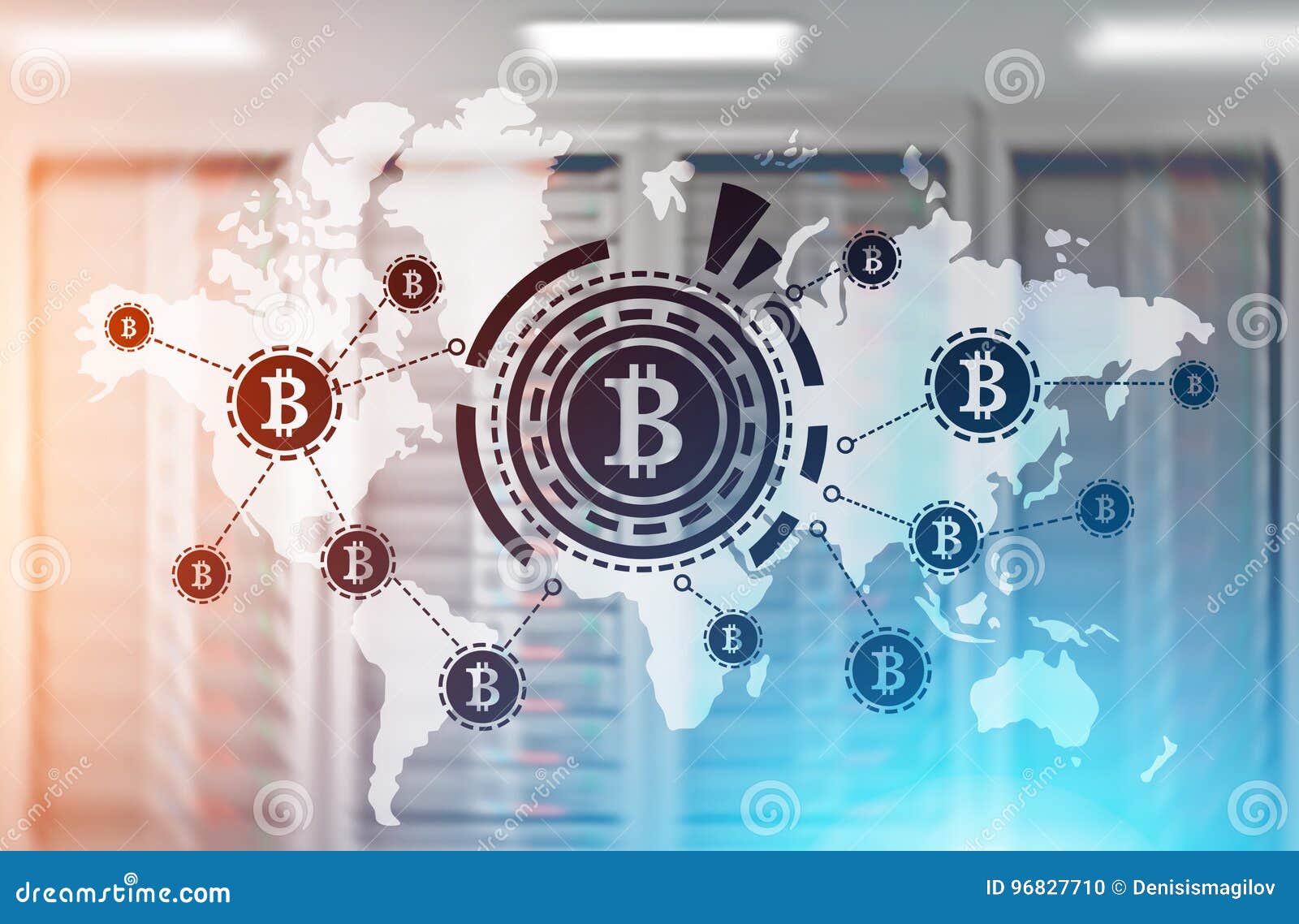 Bitcoin Network, HUD, World Map, Server Room Stock Illustration ...