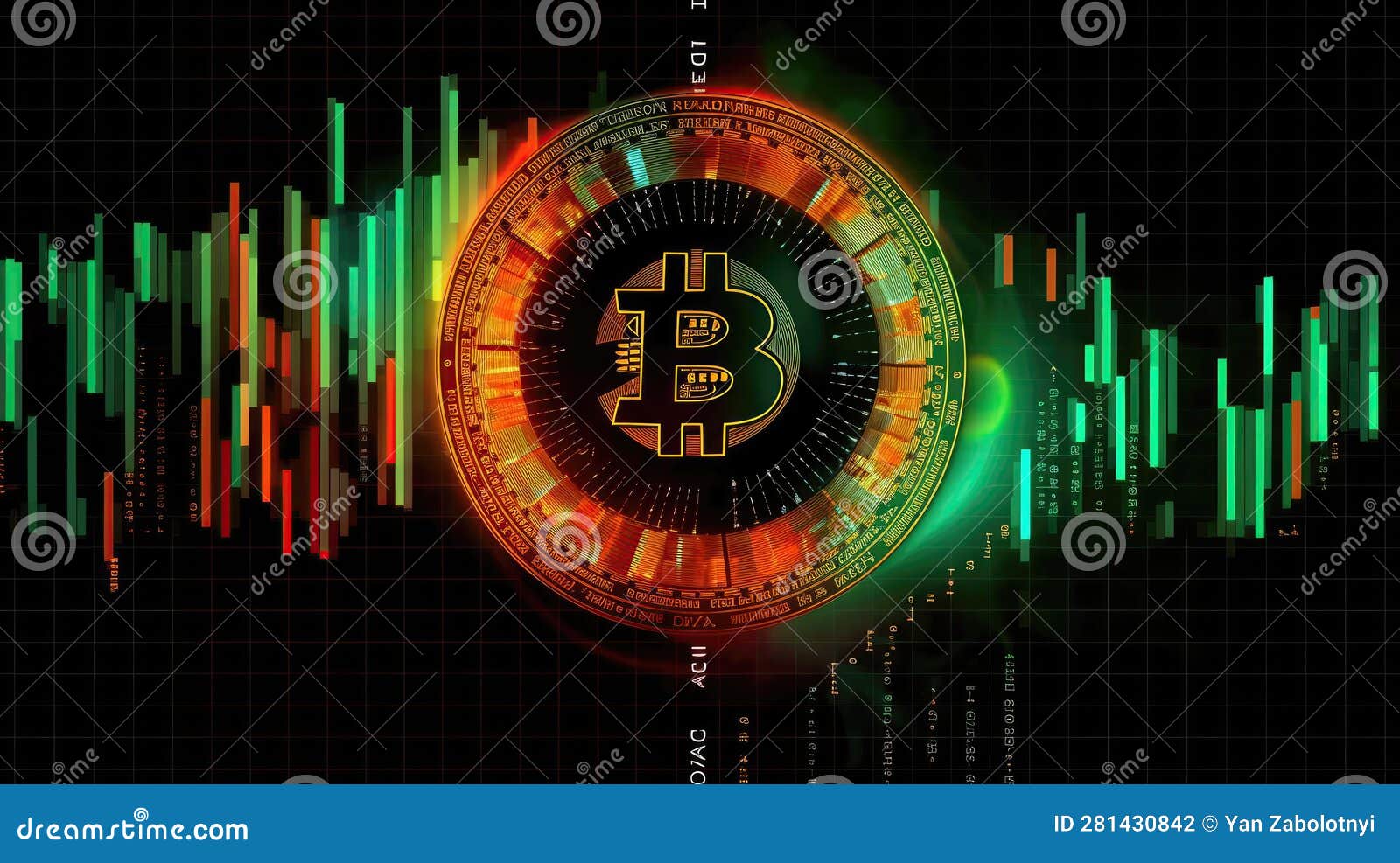 Bitcoin Online Trading Chart Background Green Orange Black. Generative ...