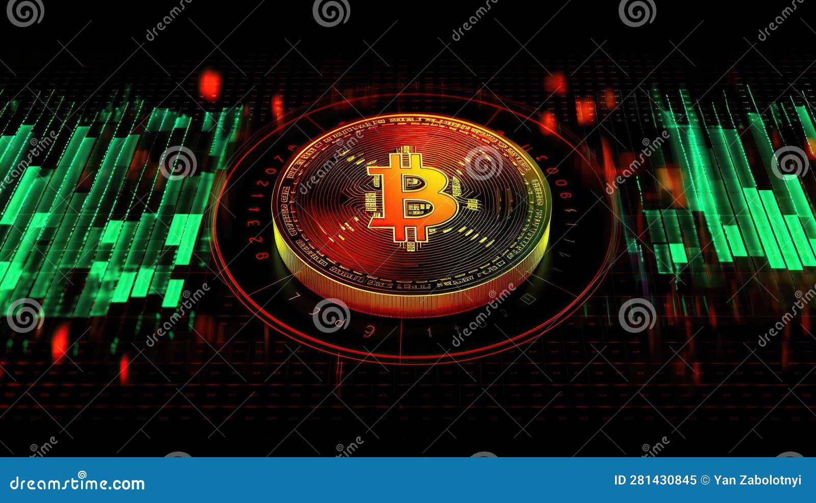 Bitcoin Online Trading Chart Background Green Orange Black. Generative ...