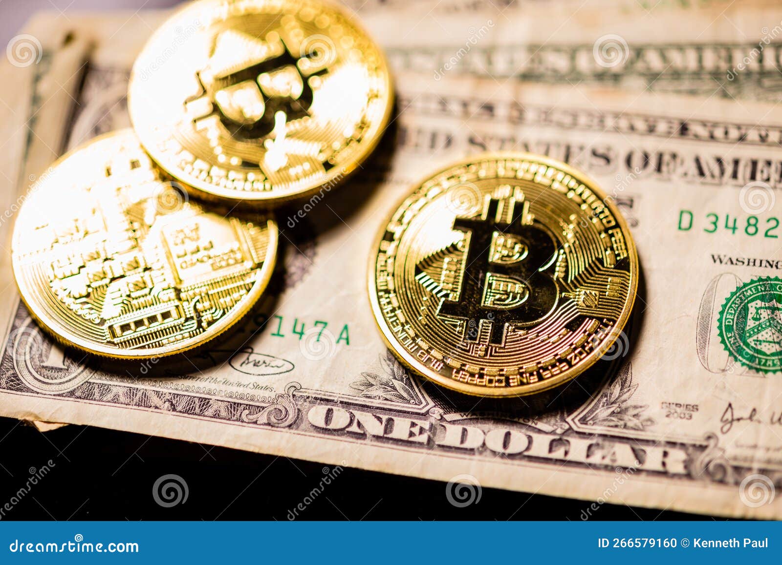 Bitcoin on Outdated Dollar Bills Stock Photo - Image of business ...