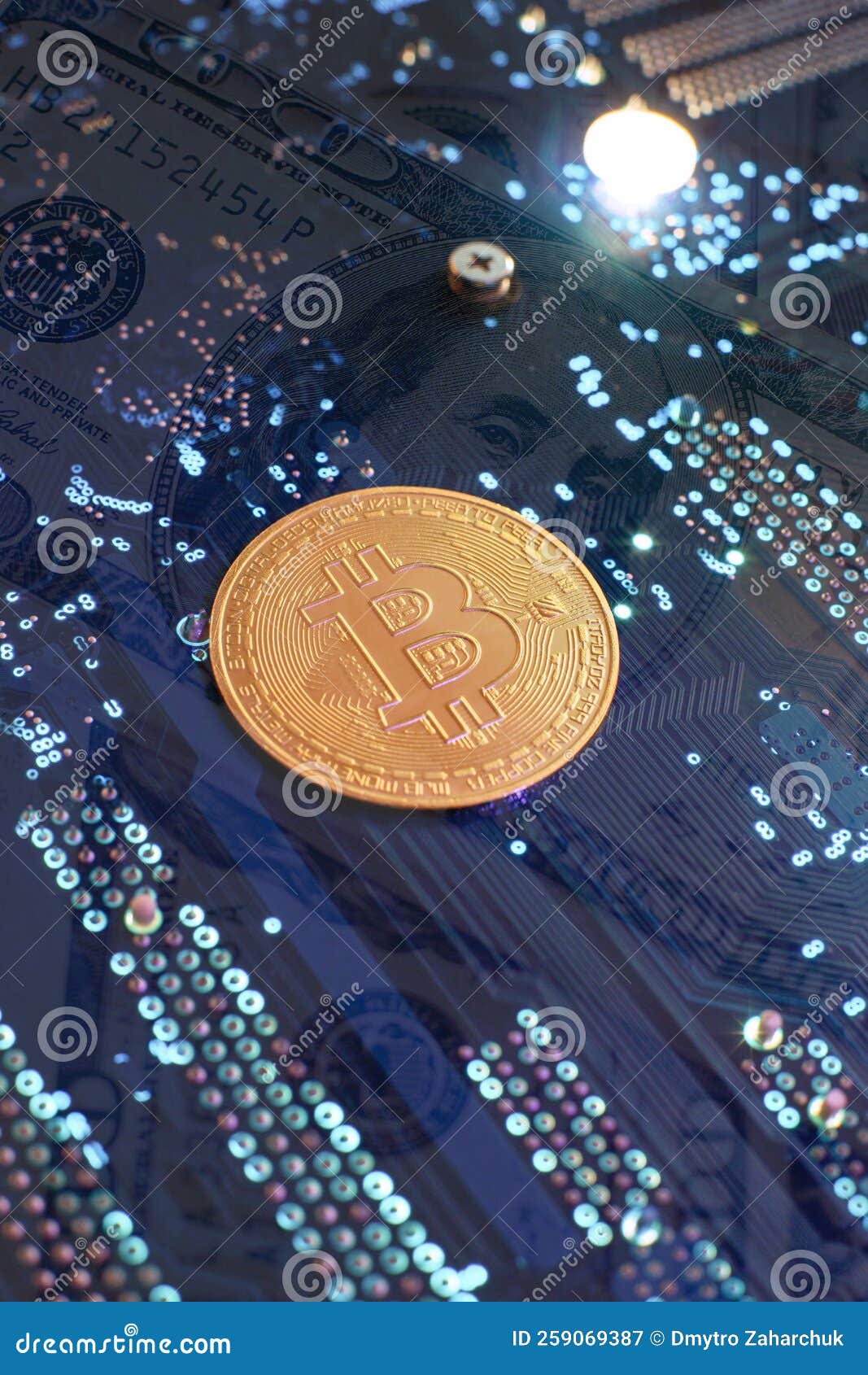 Bitcoin Over a Microprocessor in a Motherboard. with Copy Space and ...