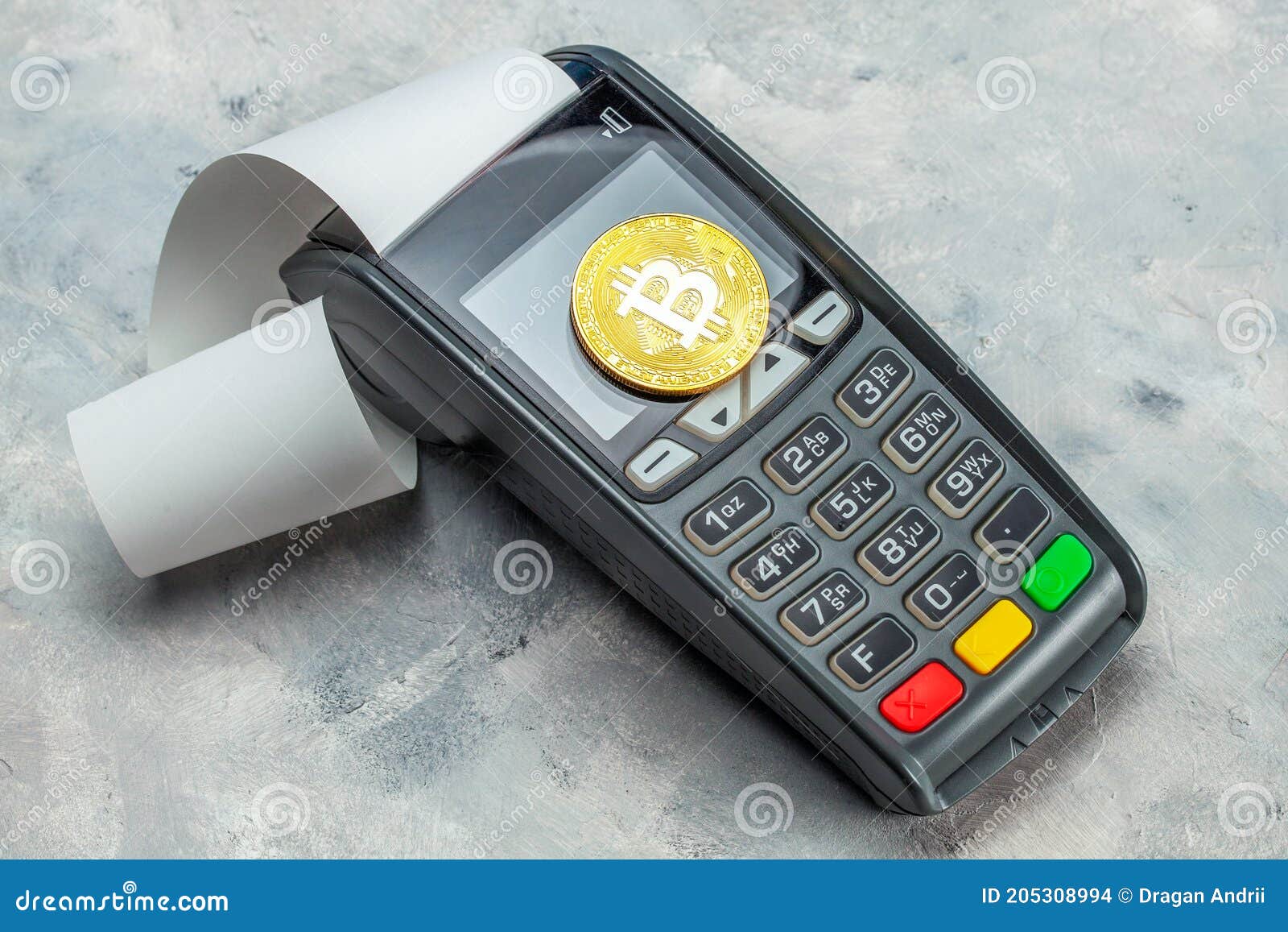 Bitcoin Payment. Pos Terminal and Bitcoin Coin Stock Photo - Image of ...