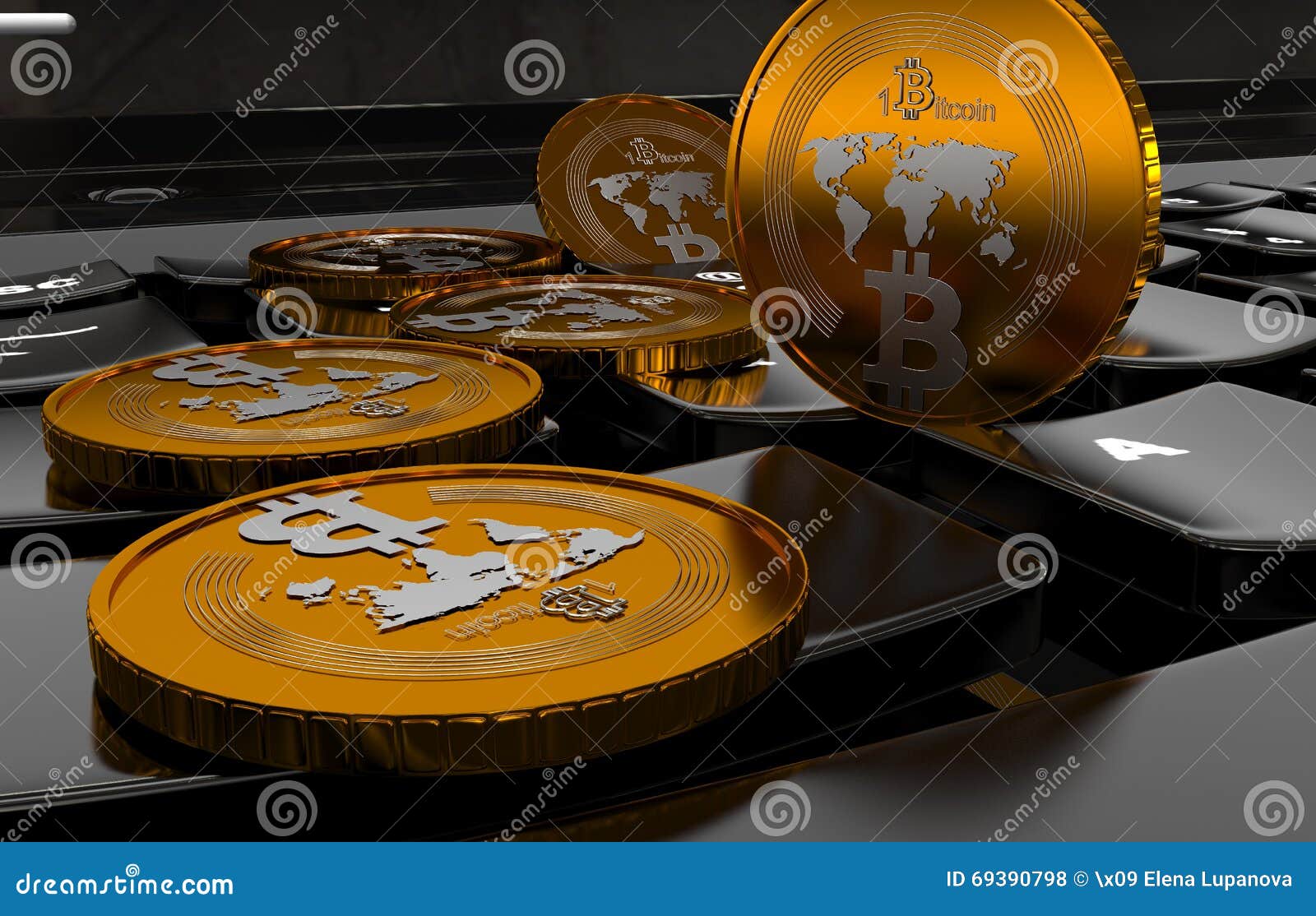 Bitcoin Physical Coin Symbol on Keyboard, 3D Illustration Stock ...