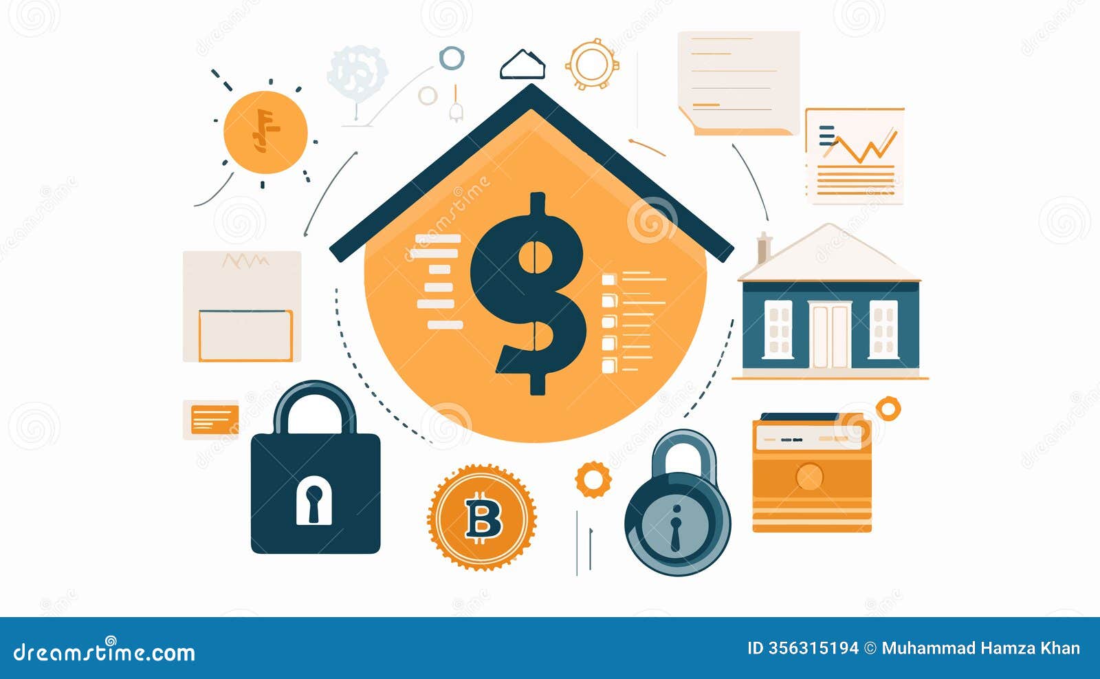 Bitcoin Pie Chart Graph Connected To Symbolic House Structure Stock ...