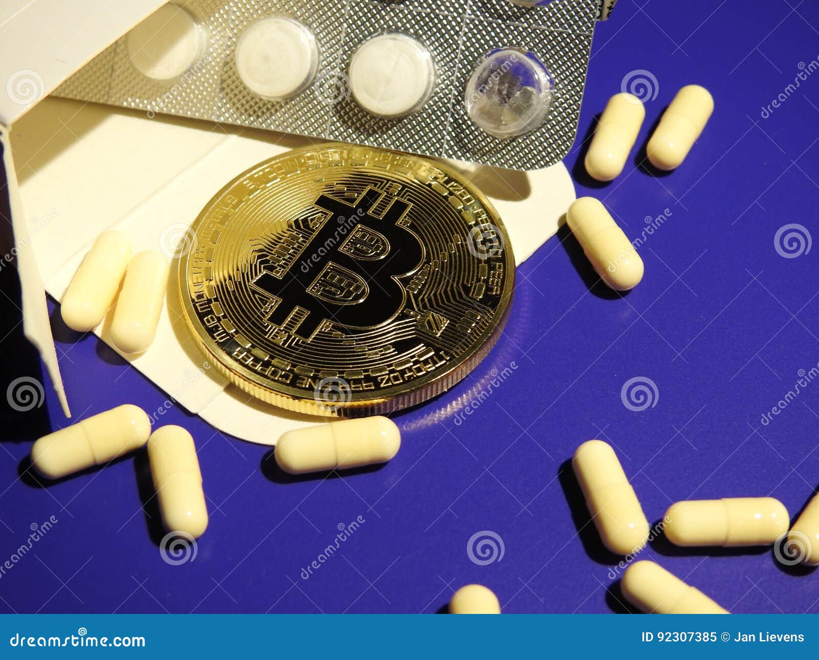 Bitcoin and pills stock image. Image of encrypted, investment - 92307385