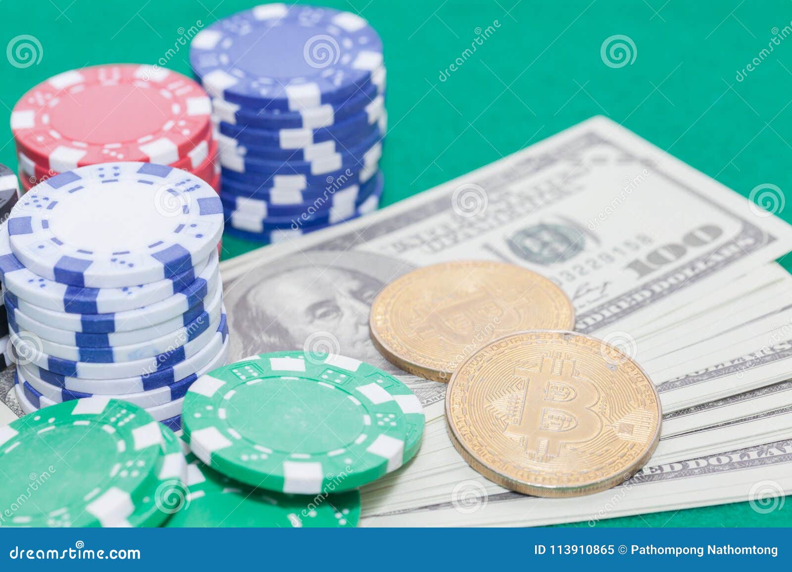 Bitcoin ,poker Chips and Money Stock Image - Image of finance ...