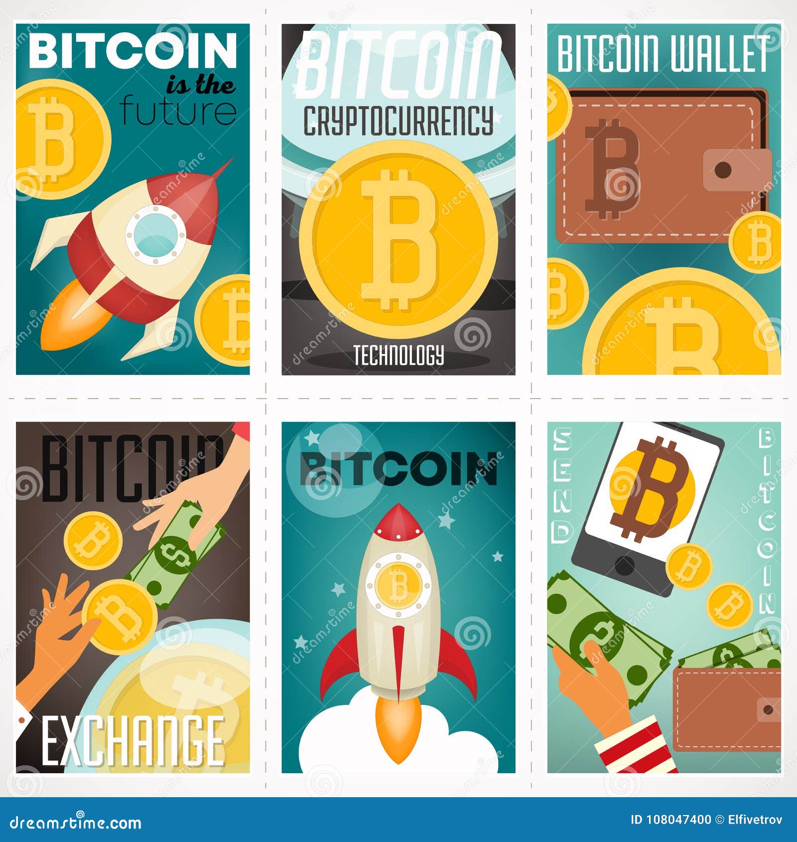 Bitcoin Posters Set stock vector. Illustration of cash - 108047400