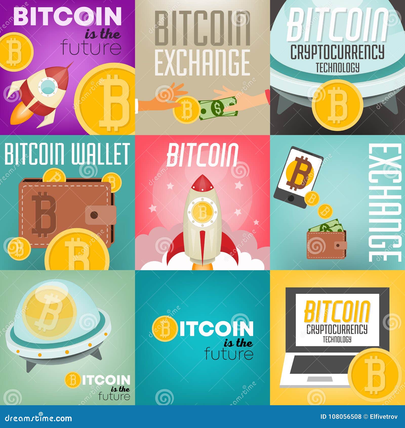 Bitcoin Posters Set stock vector. Illustration of money - 108056508