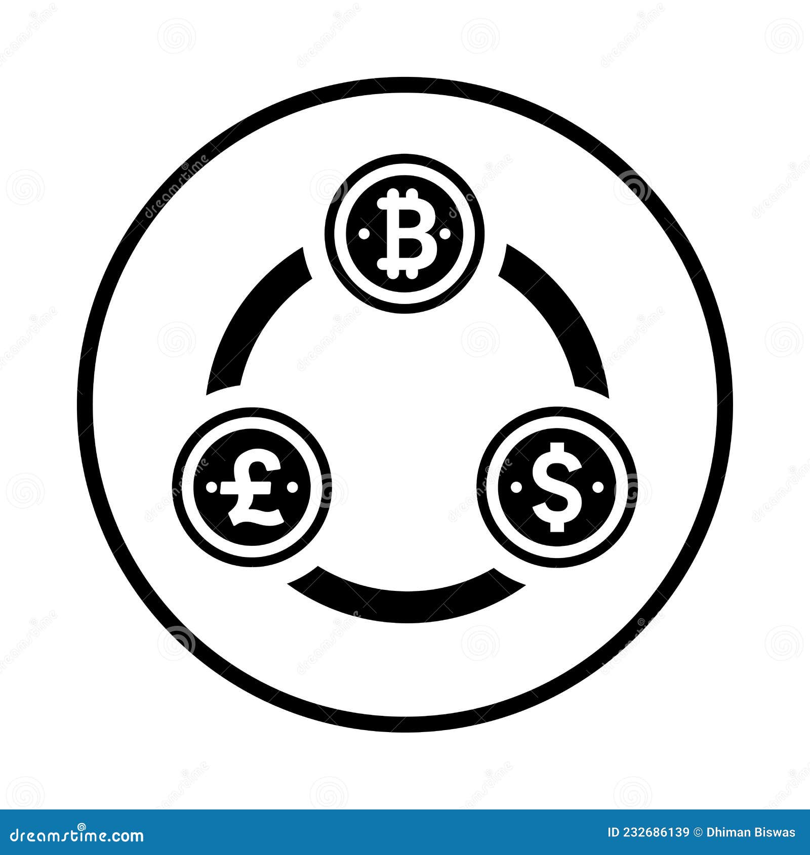 Bitcoin, Pound, Dollar, Exchange Icon. Black Vector Graphics Stock ...