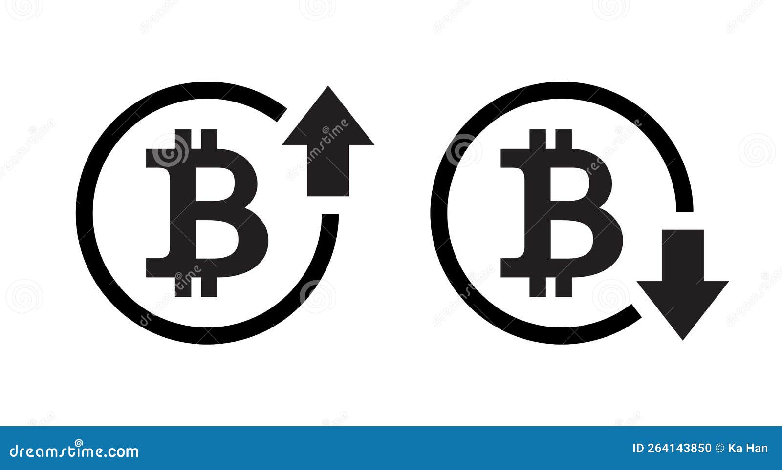 Bitcoin Price Increase Decrease Icon Vector. Cryptocurrency Market Up Down Sign Symbol Stock ...