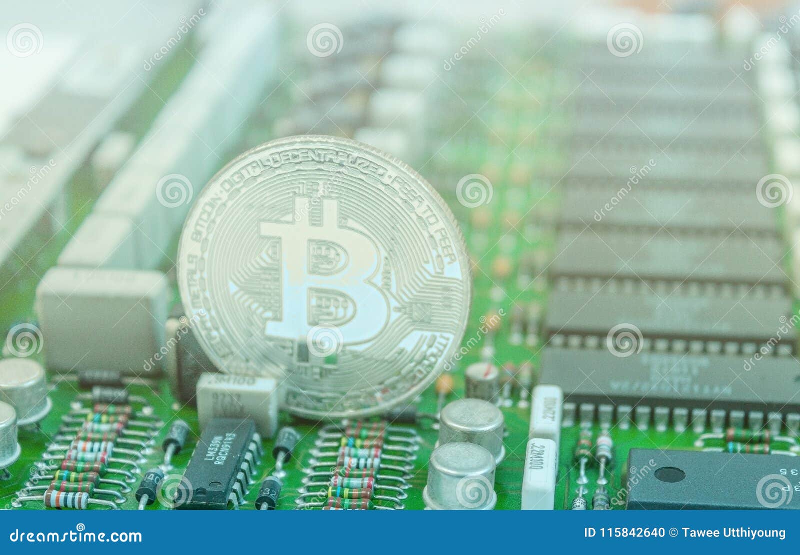 Bitcoin on Printed Circuit Board Stock Photo - Image of technology ...