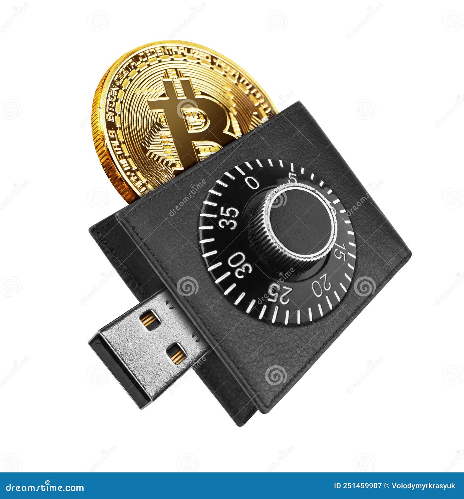 Bitcoin in a Purse with USB Connector and Code Lock Stock Image - Image ...