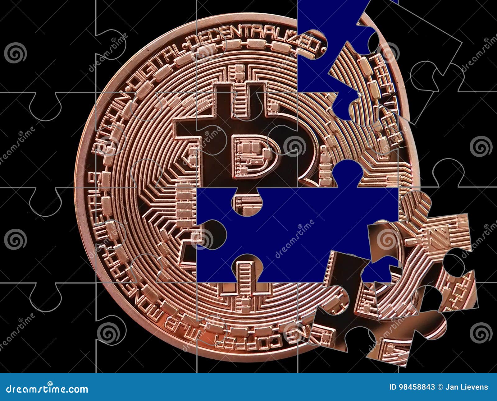 Bitcoin puzzle stock illustration. Illustration of assemble - 98458843