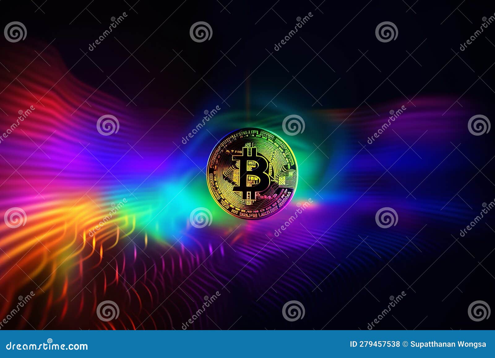 Bitcoin and Rainbow Light Background from Generative Ai Stock Photo ...