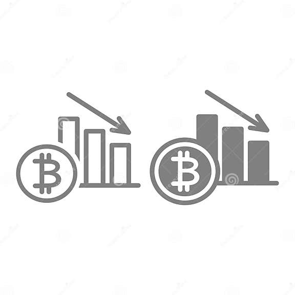 Bitcoin Rate Decrease Line and Glyph Icon. Cryptocurrency Graphic Down Vector Illustration ...