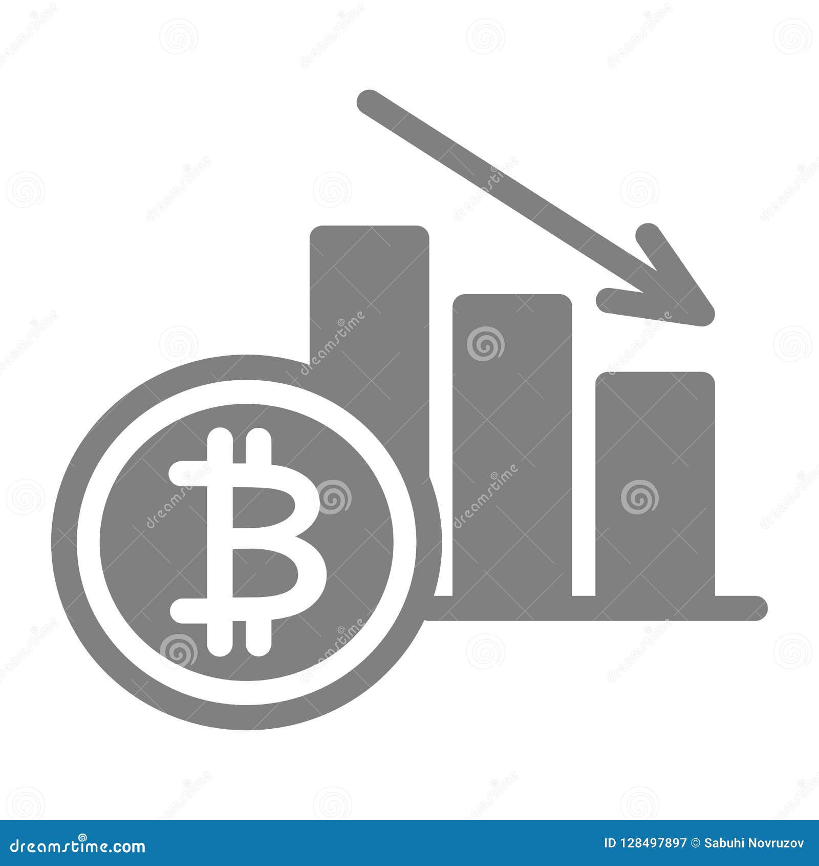Bitcoin Rate Decrease Solid Icon. Cryptocurrency Graphic Down Vector Illustration Isolated on ...