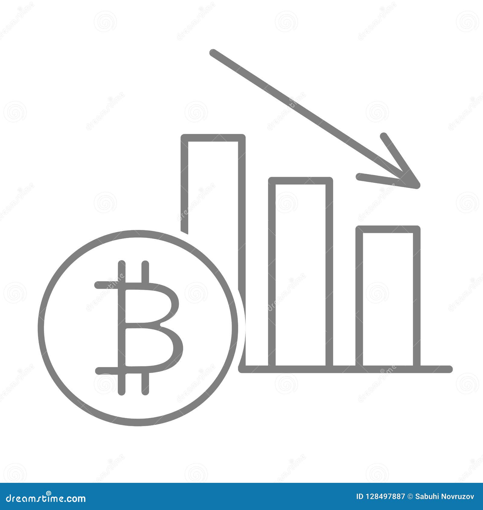 Bitcoin Rate Decrease Thin Line Icon. Cryptocurrency Graphic Down Vector Illustration Isolated ...
