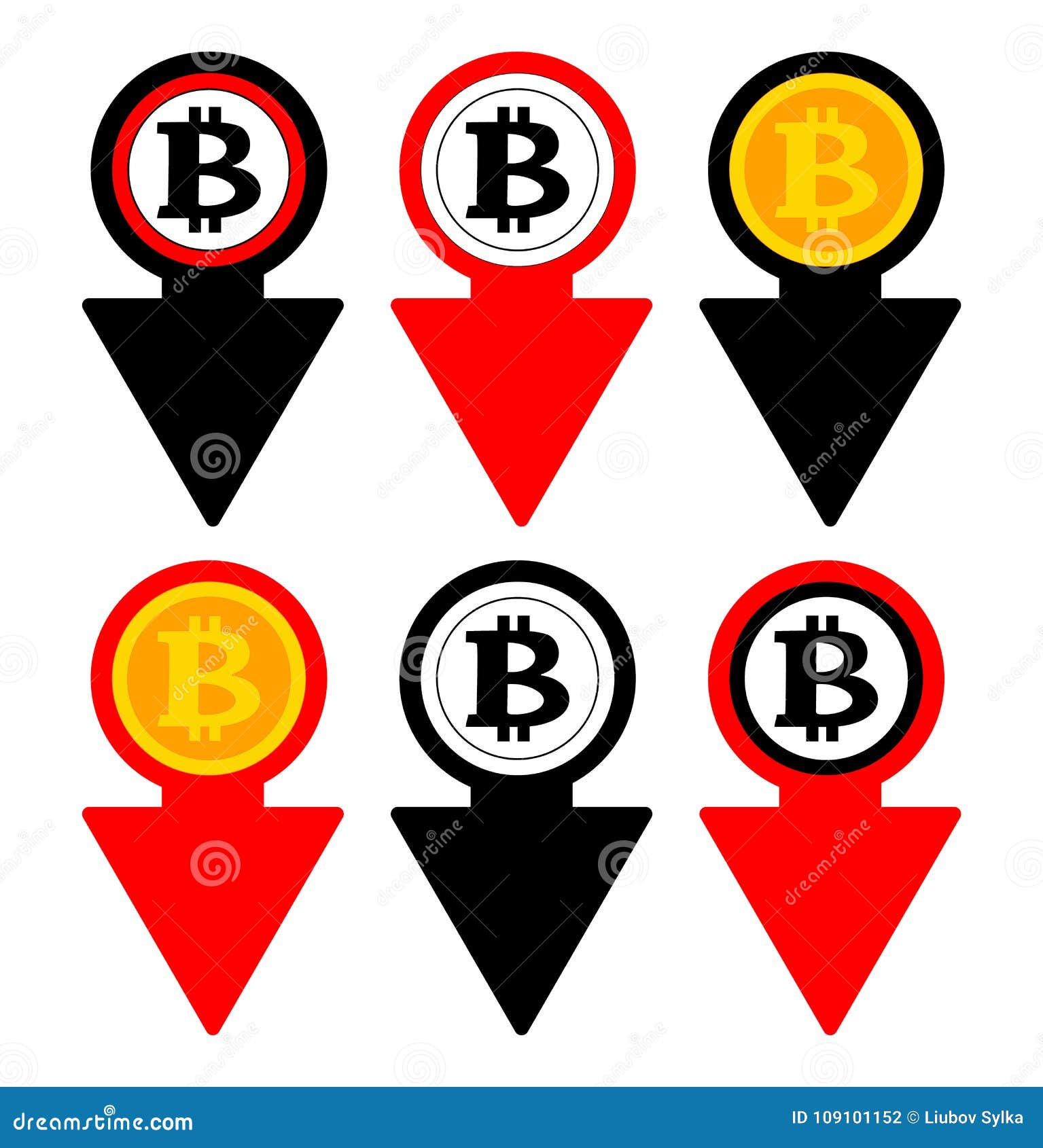 Bitcoin Rate Falls Down Vector Isolated Icon Concept. Isometric Stacks Of Coins On Red Arrow ...