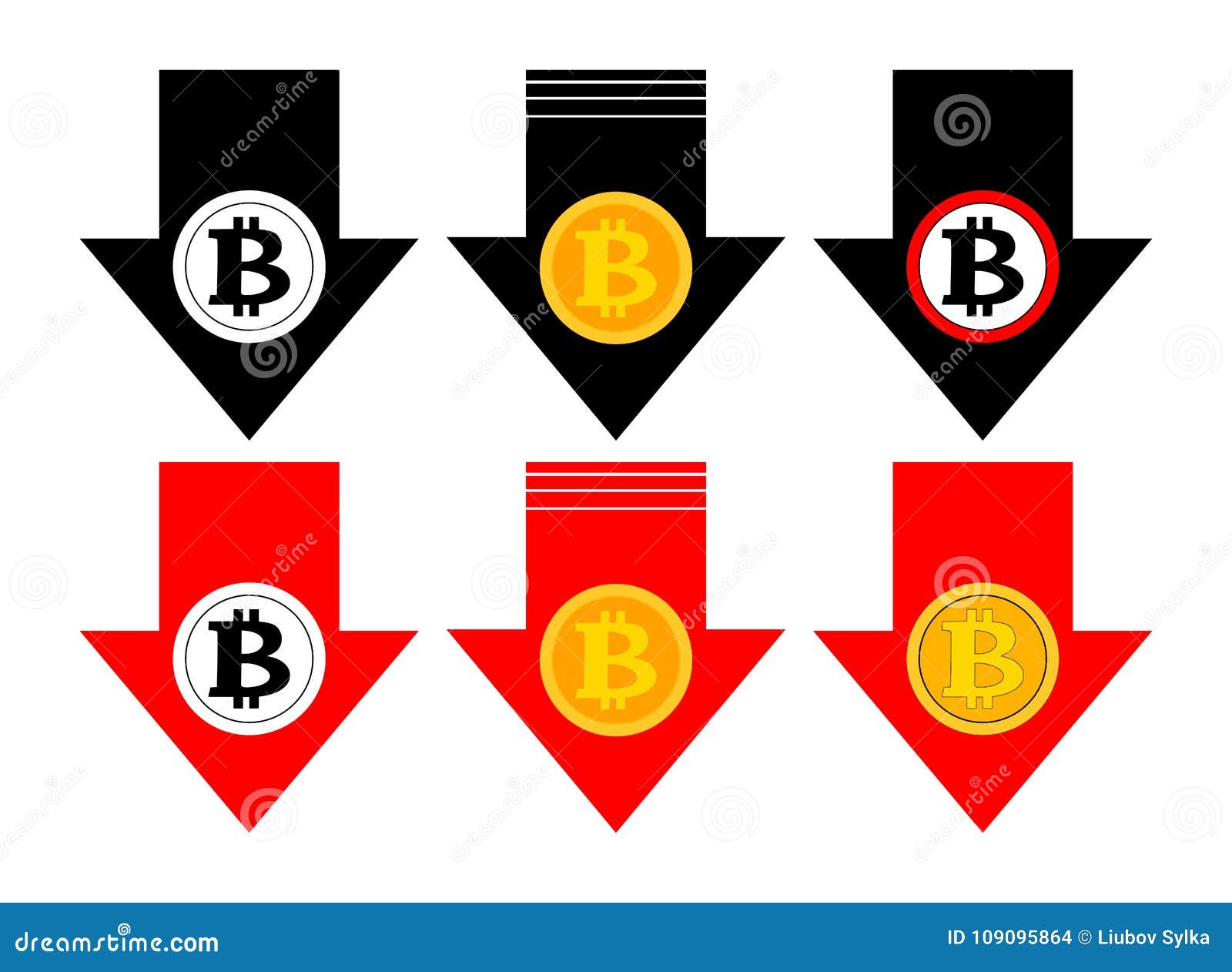 Bitcoin Rate Falling Color Icon. Cryptocurrency with Down Arrow. Bit Coin Collapse Falls Down ...
