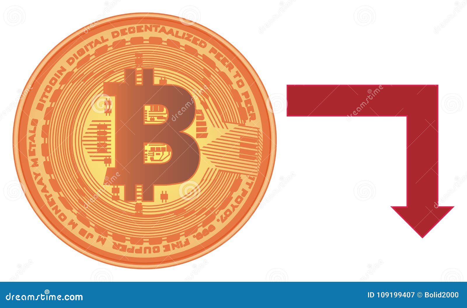 Bitcoin and red arrow stock illustration. Illustration of finance ...