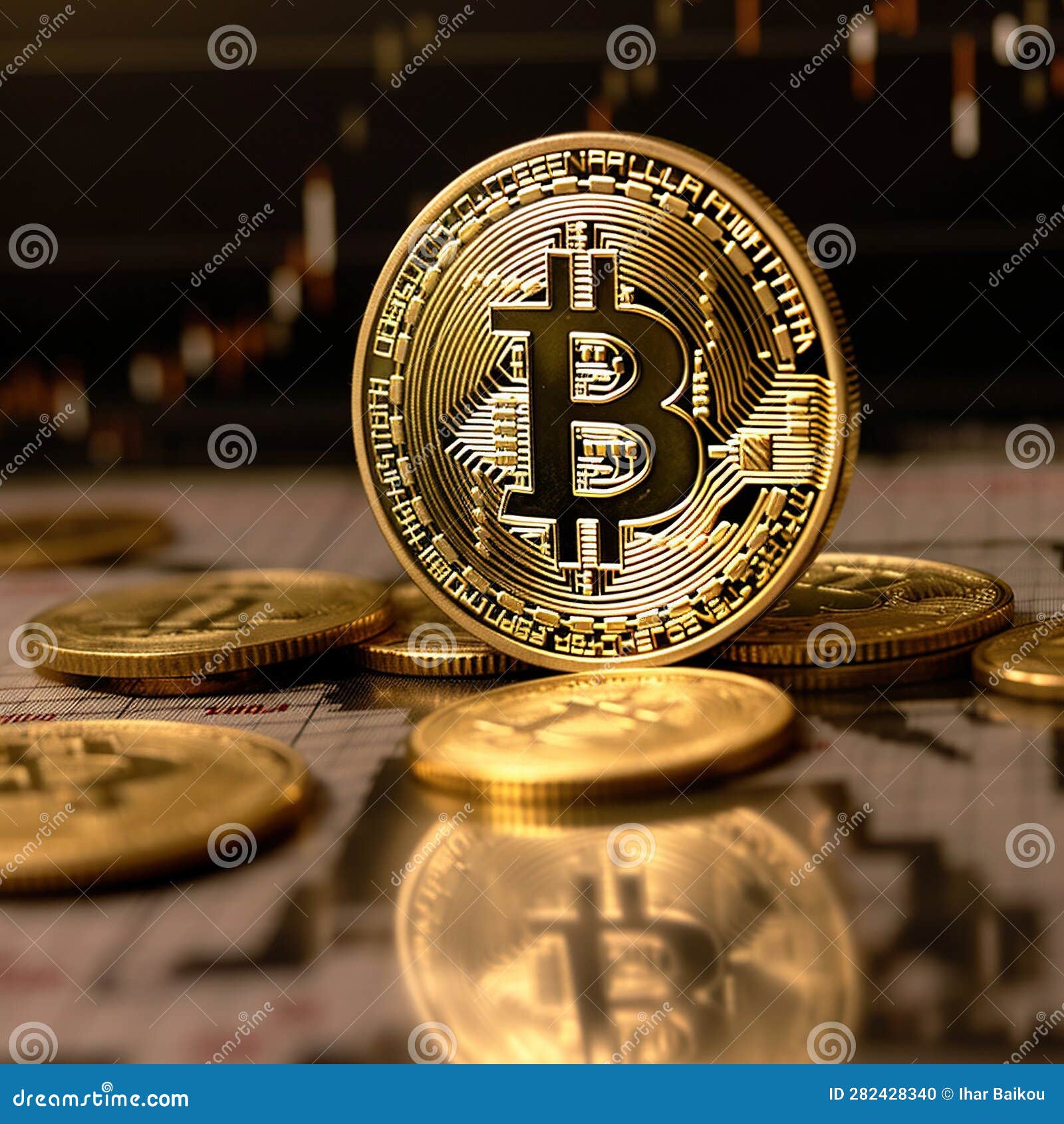 Bitcoin Reflections Cryptocurrency on the Table Stock Illustration ...