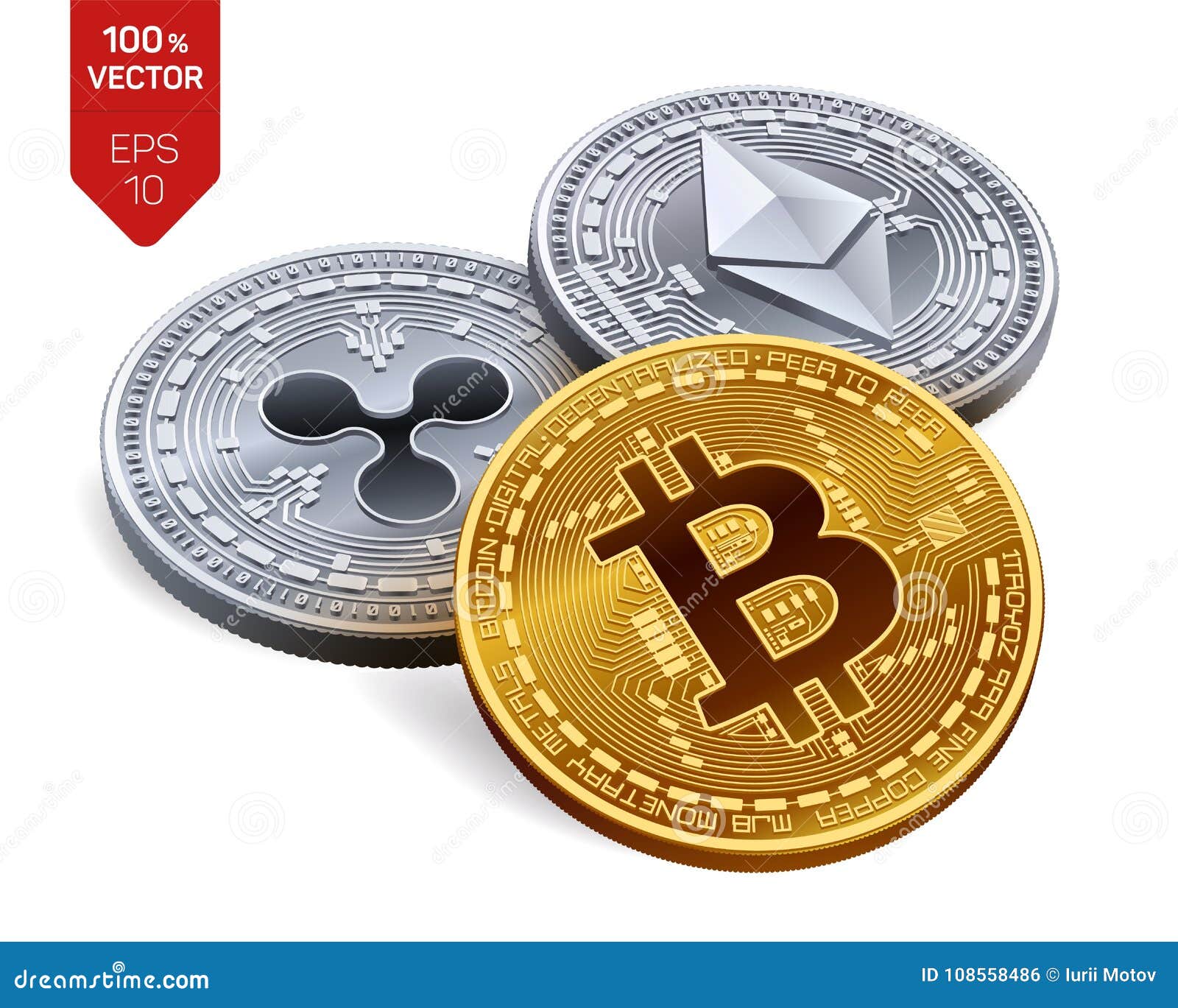 Bitcoin Ripple Ethereum 3d Isometric Physical Coins Crypto Currency