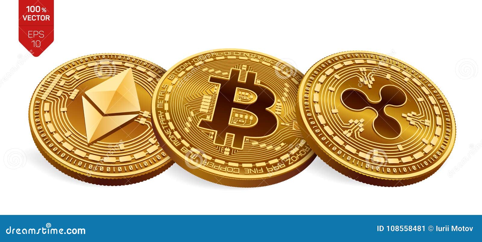 Bitcoin Ripple Ethereum 3d Isometric Physical Coins Digital